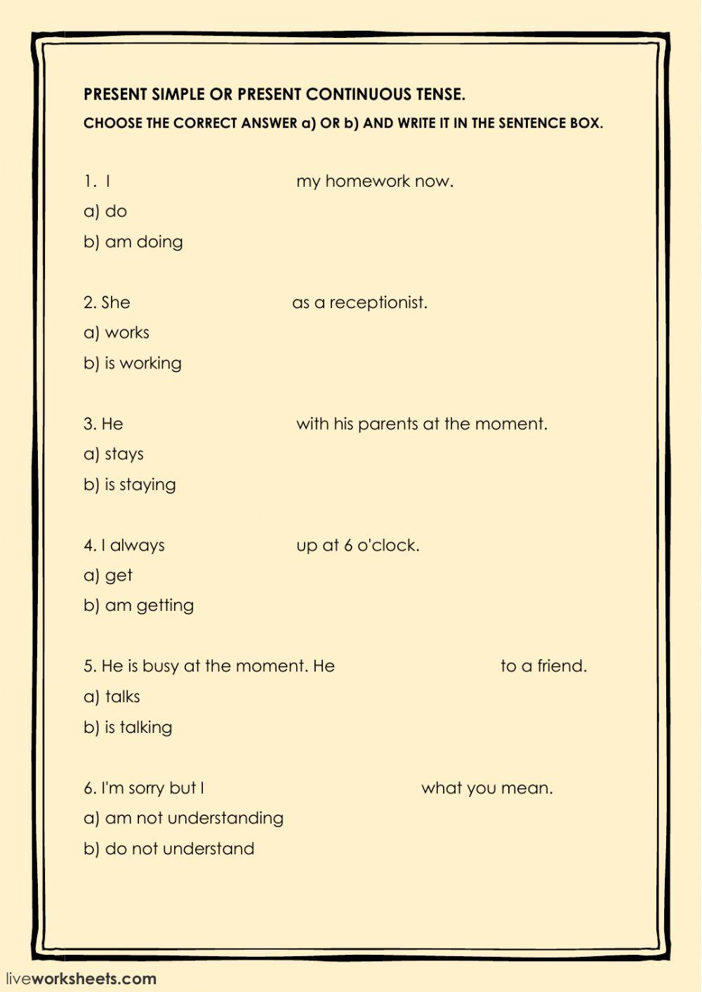 present simple and present continuous worksheet | Live Worksheets