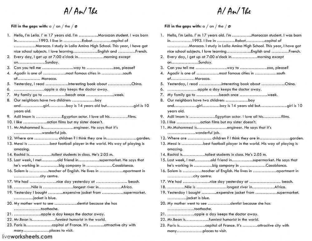 A An The Determiners online exercise for | Live Worksheets