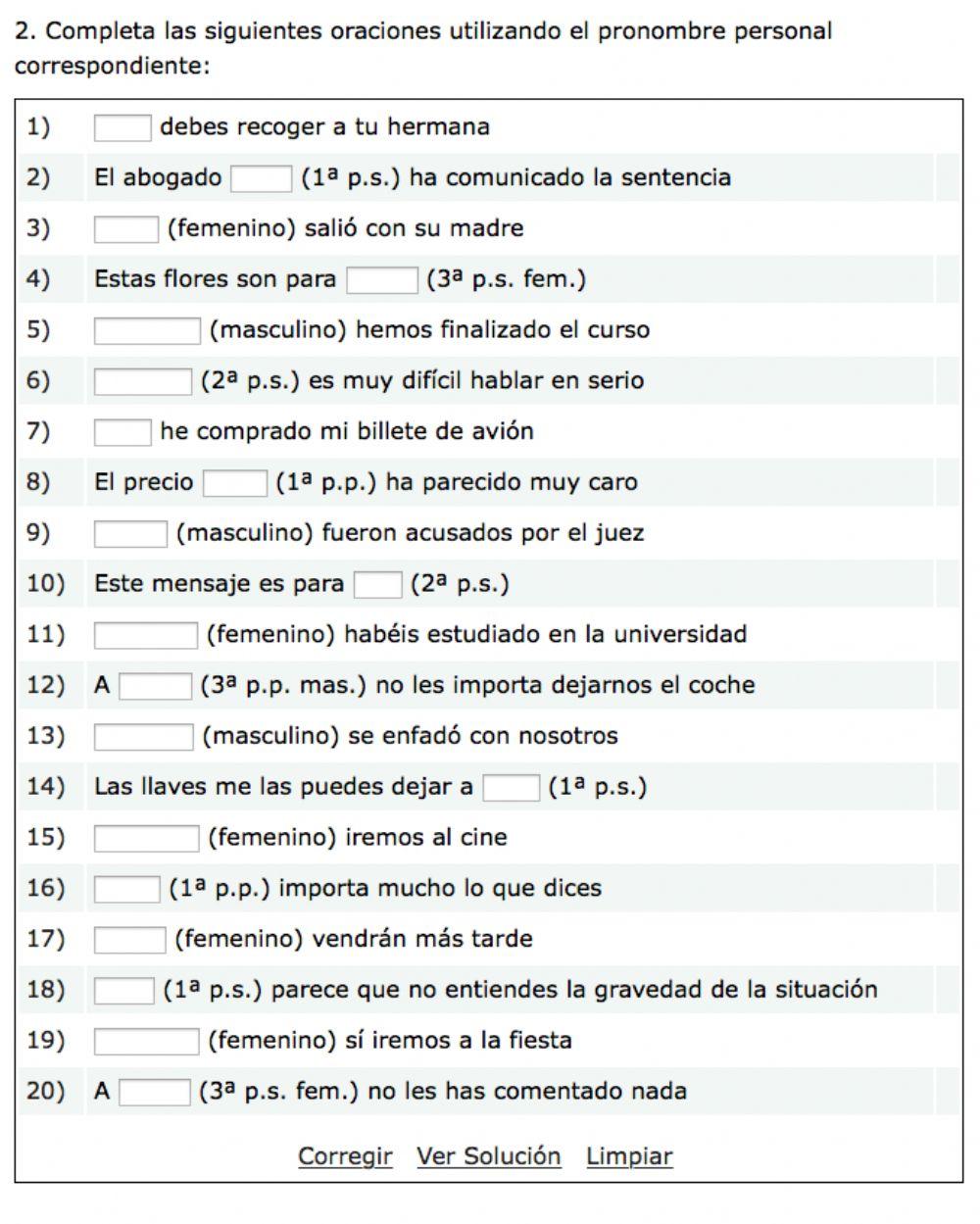 PRONOMBRES PERS… | Free Interactive Worksheets | 5388265