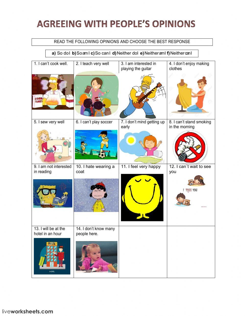 Agreeing with people's opinion online exercise for | Live Worksheets