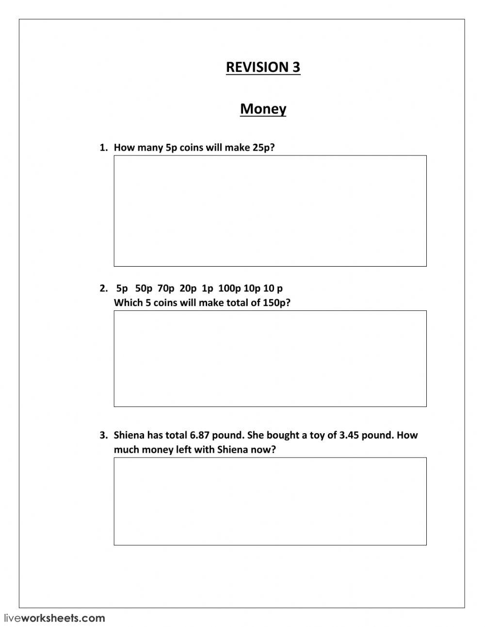 Math Revision 3 worksheet | Live Worksheets