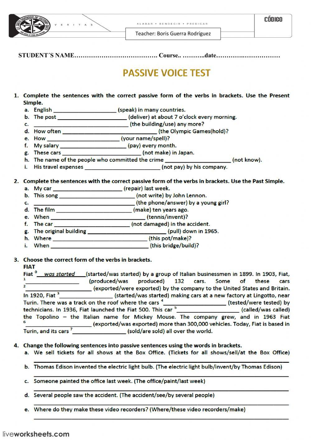 6298539 | HOMEWORK UNIT 11 PASSIVE VOICE SIMPLE PAST