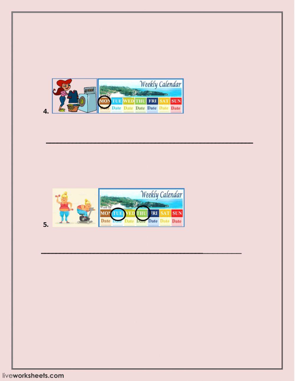 weekly calendar worksheet | Live Worksheets