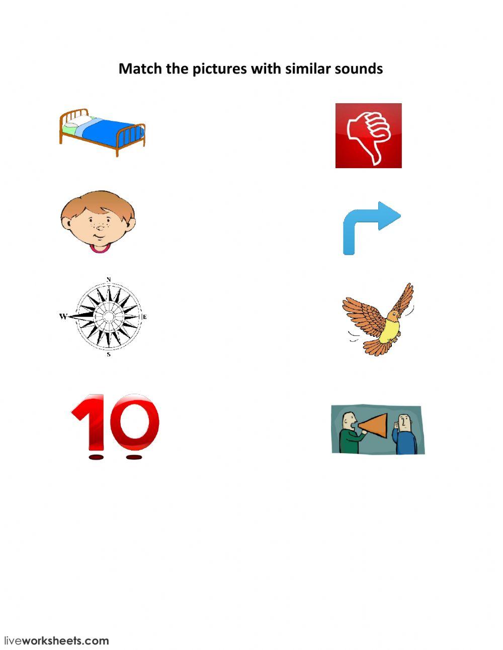 Match the pictures with similar sounds worksheet | Live Worksheets