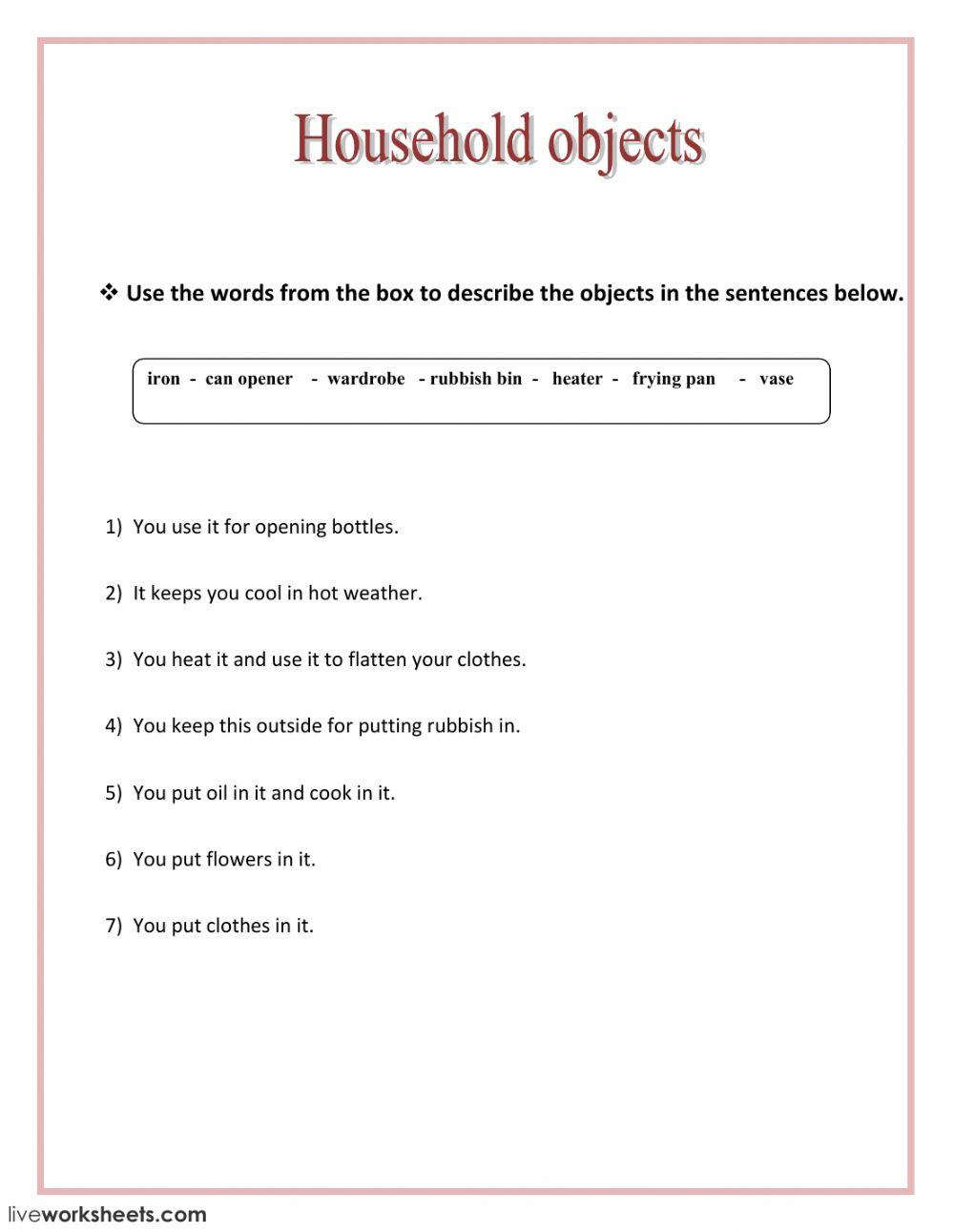 Household objec… | Free Interactive Worksheets | 48098