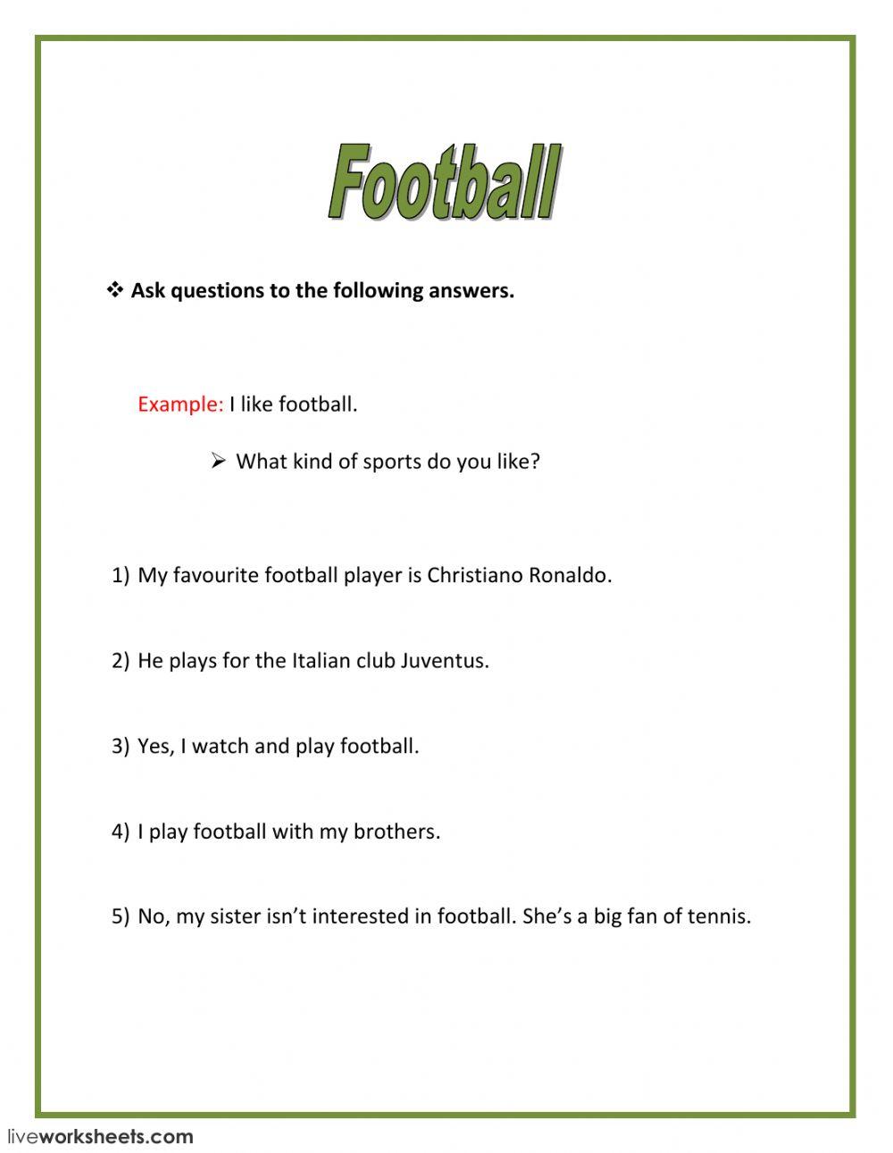 Football | Free Interactive Worksheets | 48108