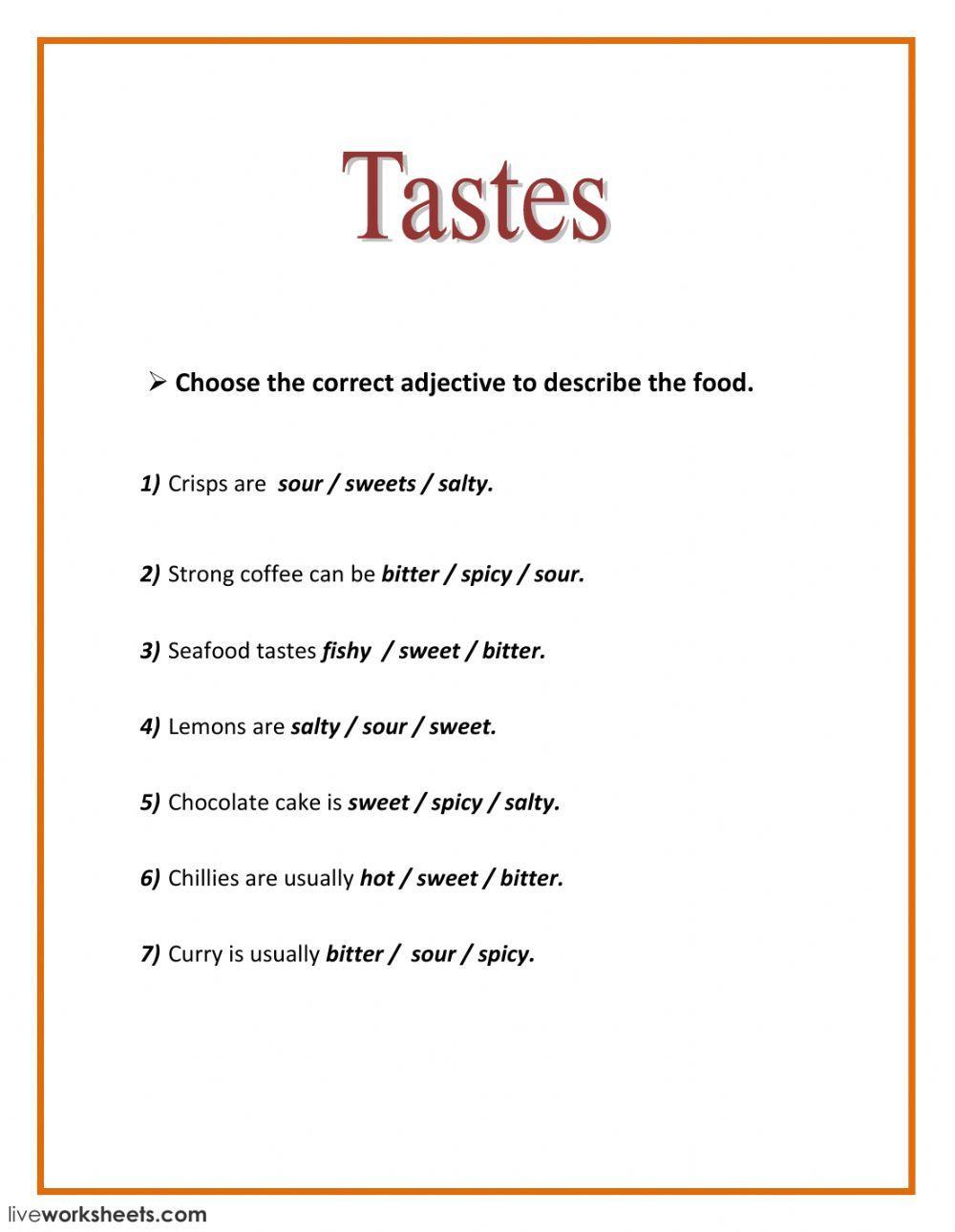 Tastes | Free Interactive Worksheets | 48110