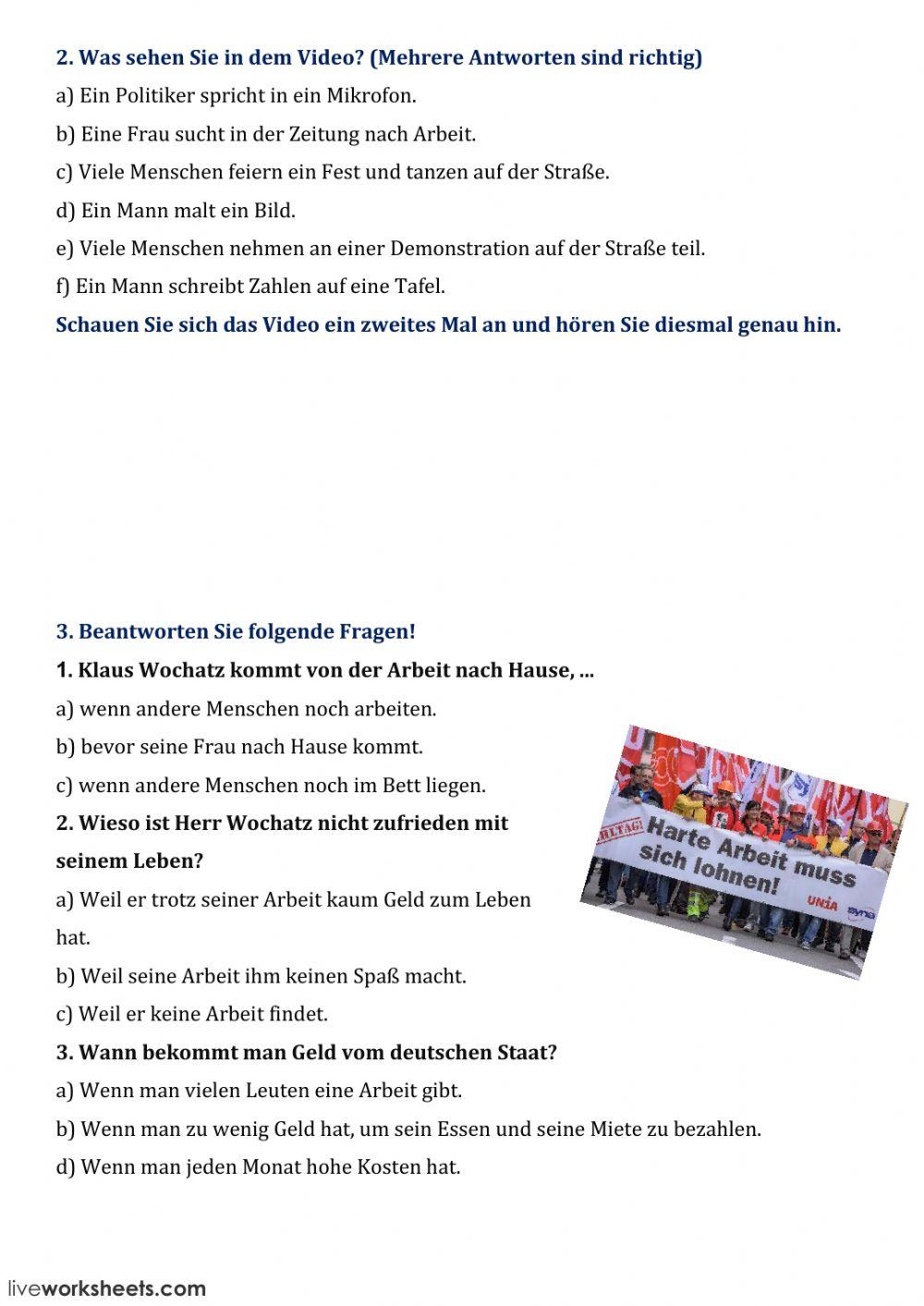 Die Arbeit muss sich lohnen worksheet | Live Worksheets