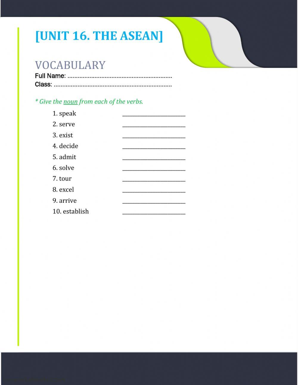 Unit 16. noun form worksheet | Live Worksheets