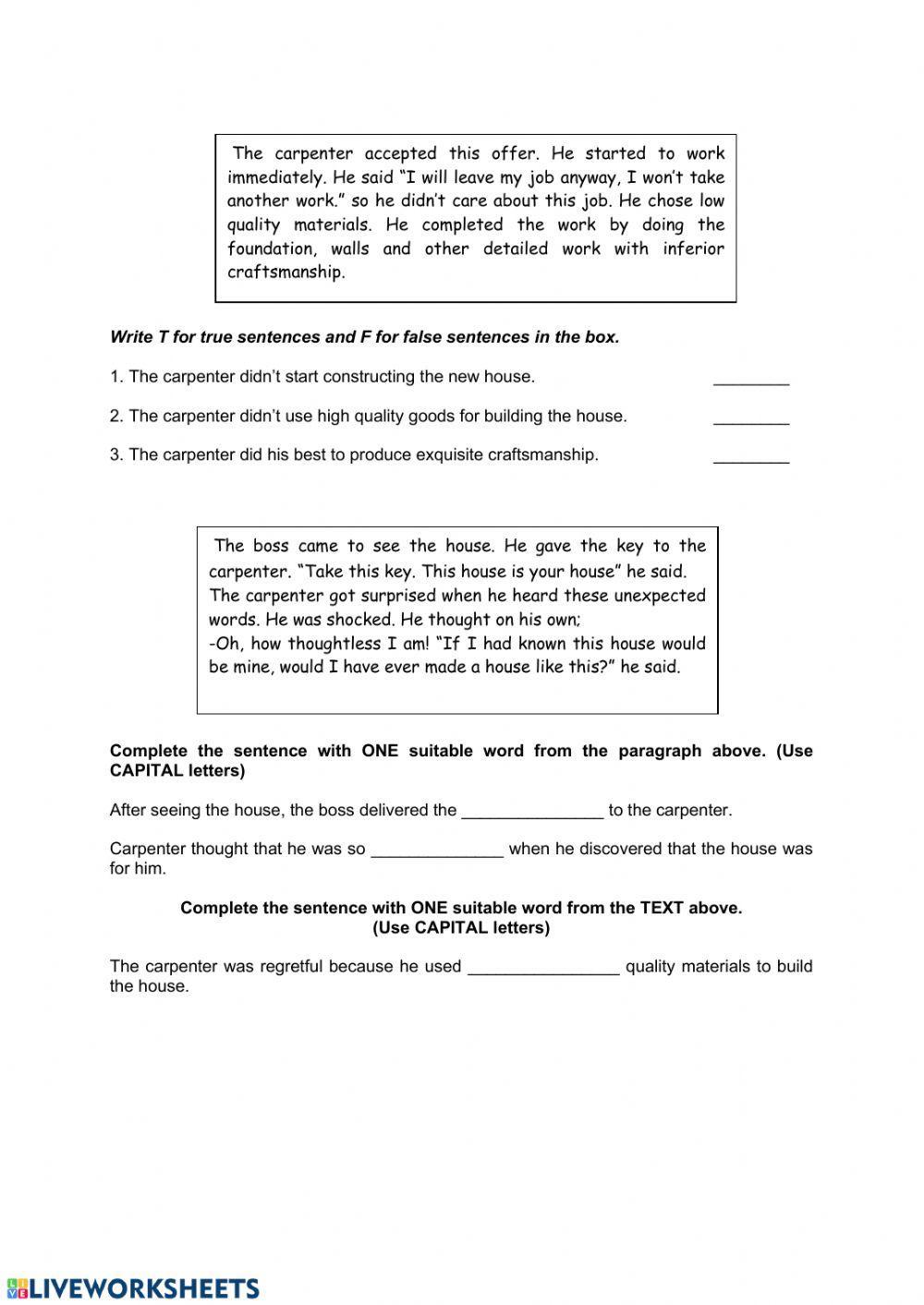 Story interactive worksheet | Live Worksheets