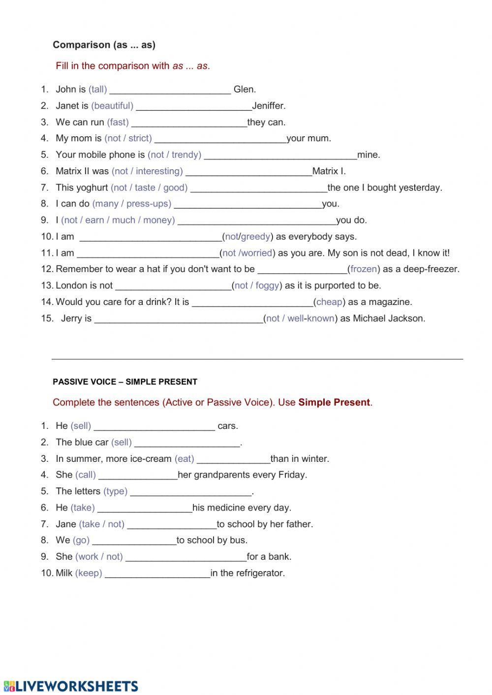 Comparison as … | Free Interactive Worksheets | 54699