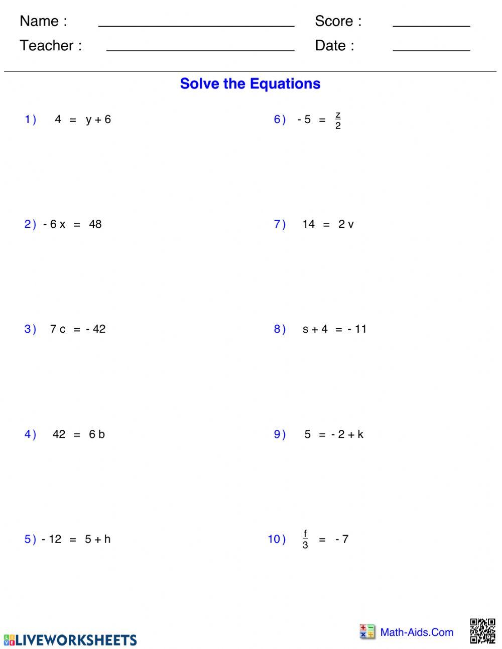one step integer equations 5397270 | mclare