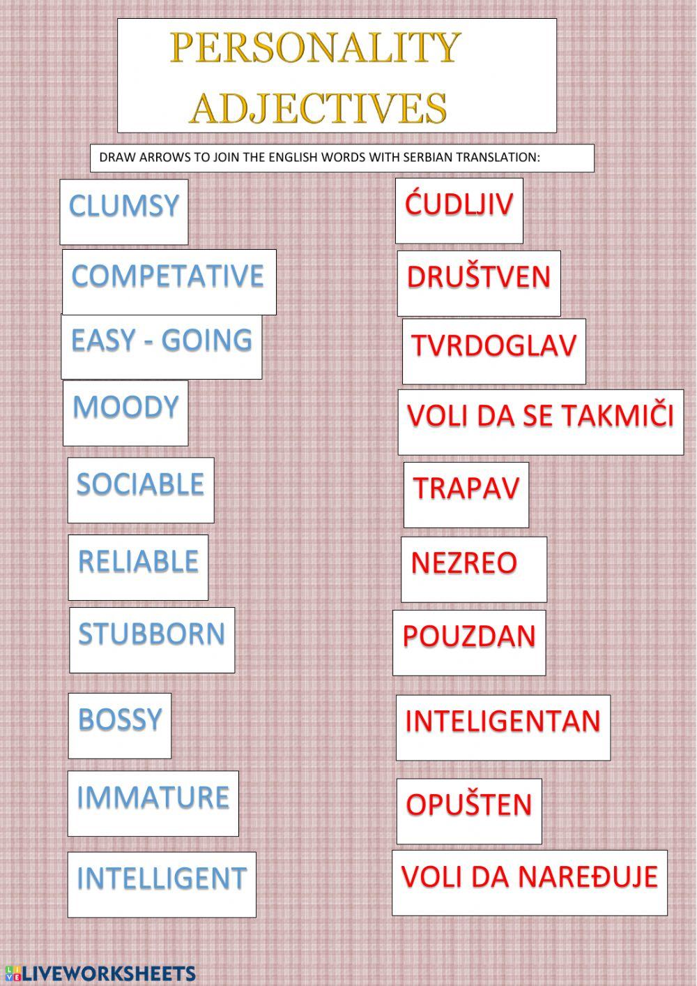 Personality adjectives online activity | Live Worksheets