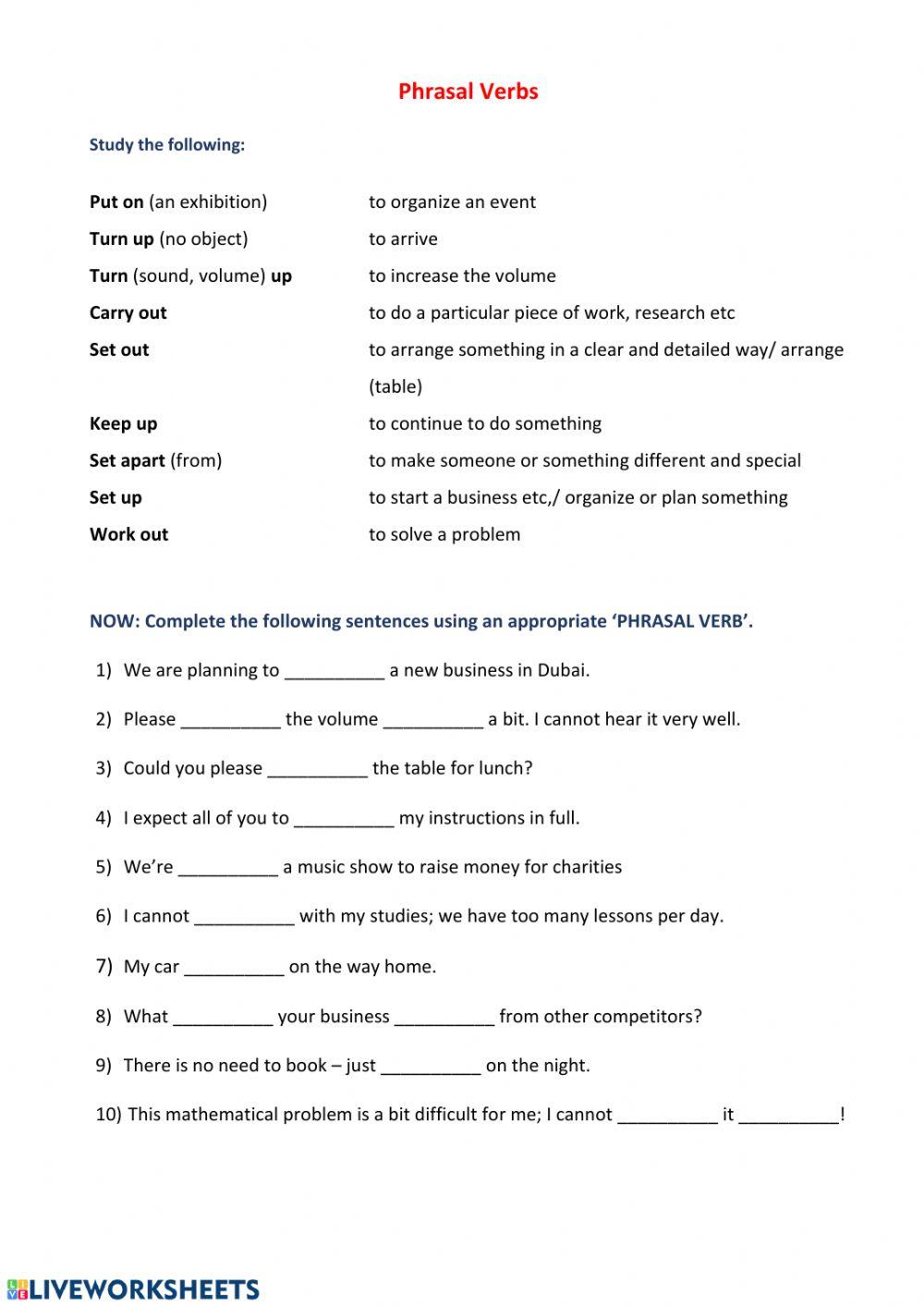 54879 | Phrasal Verbs | Metwally Aly | LiveWorksheets