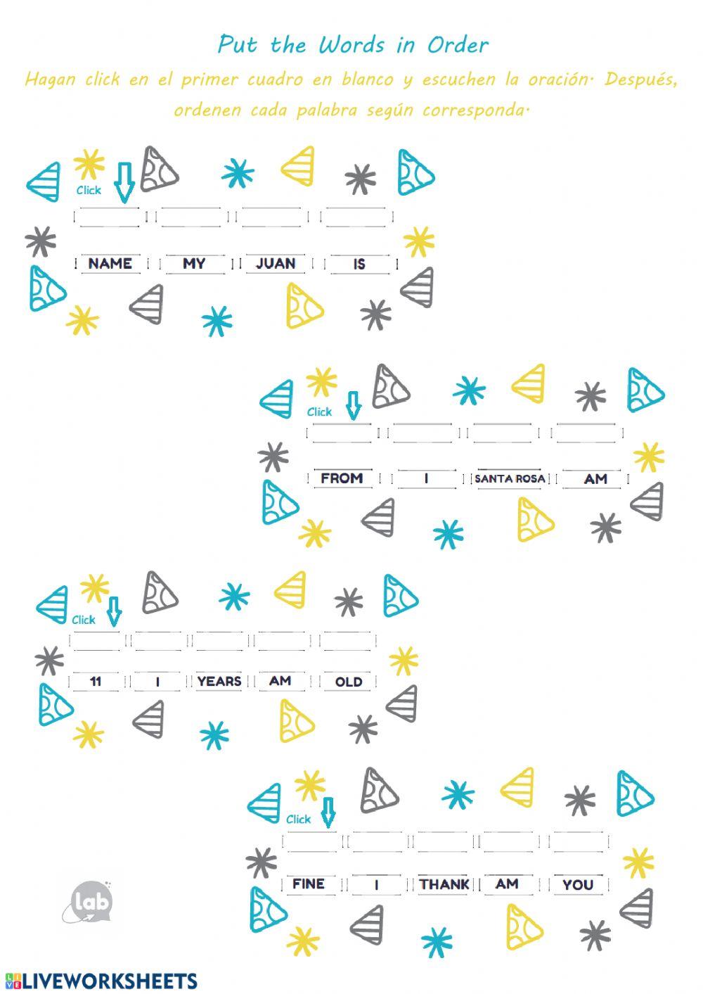 Put the words in order 2 interactive worksheet | Live Worksheets