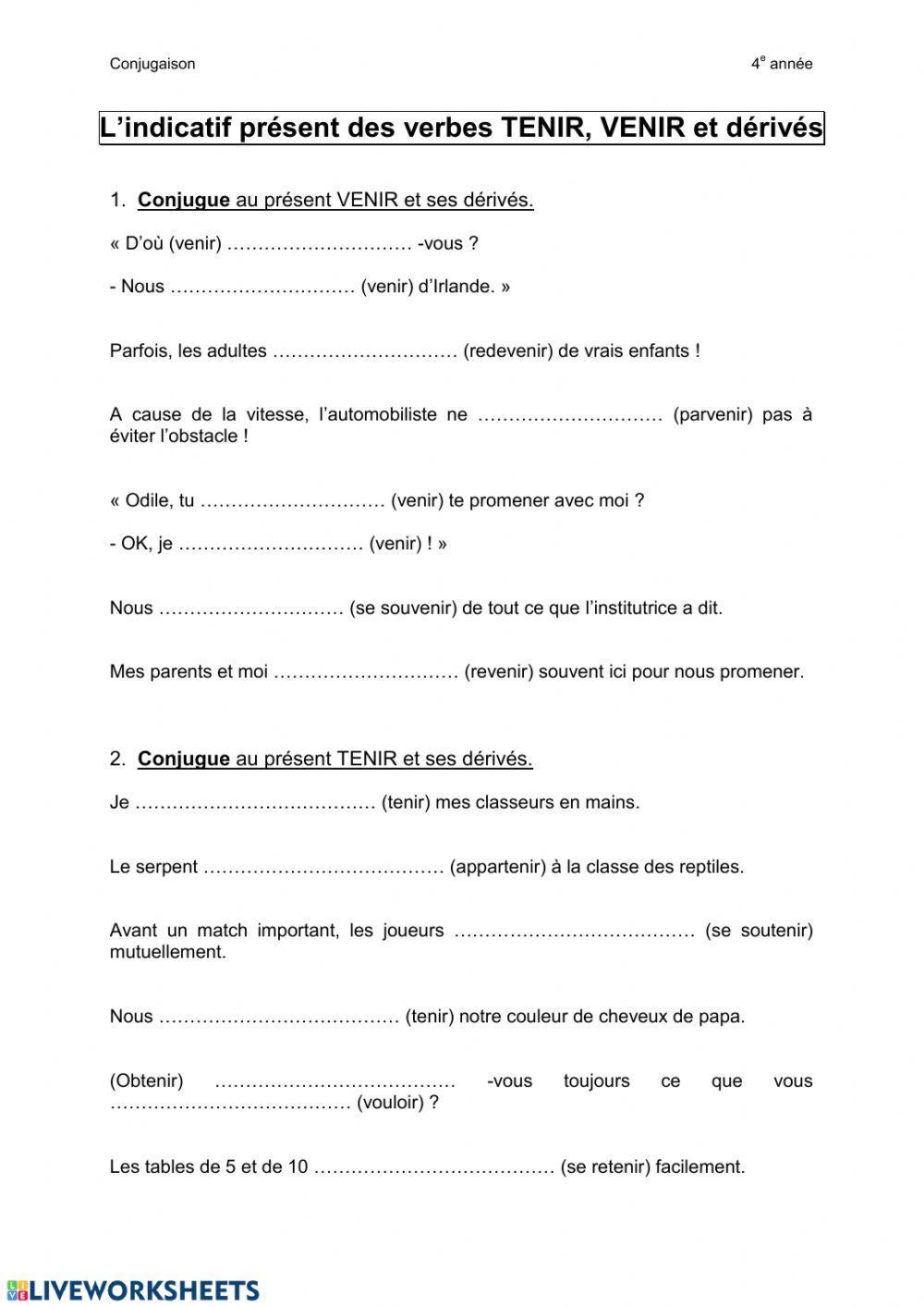 Indicatif prése… | Free Interactive Worksheets | 55740
