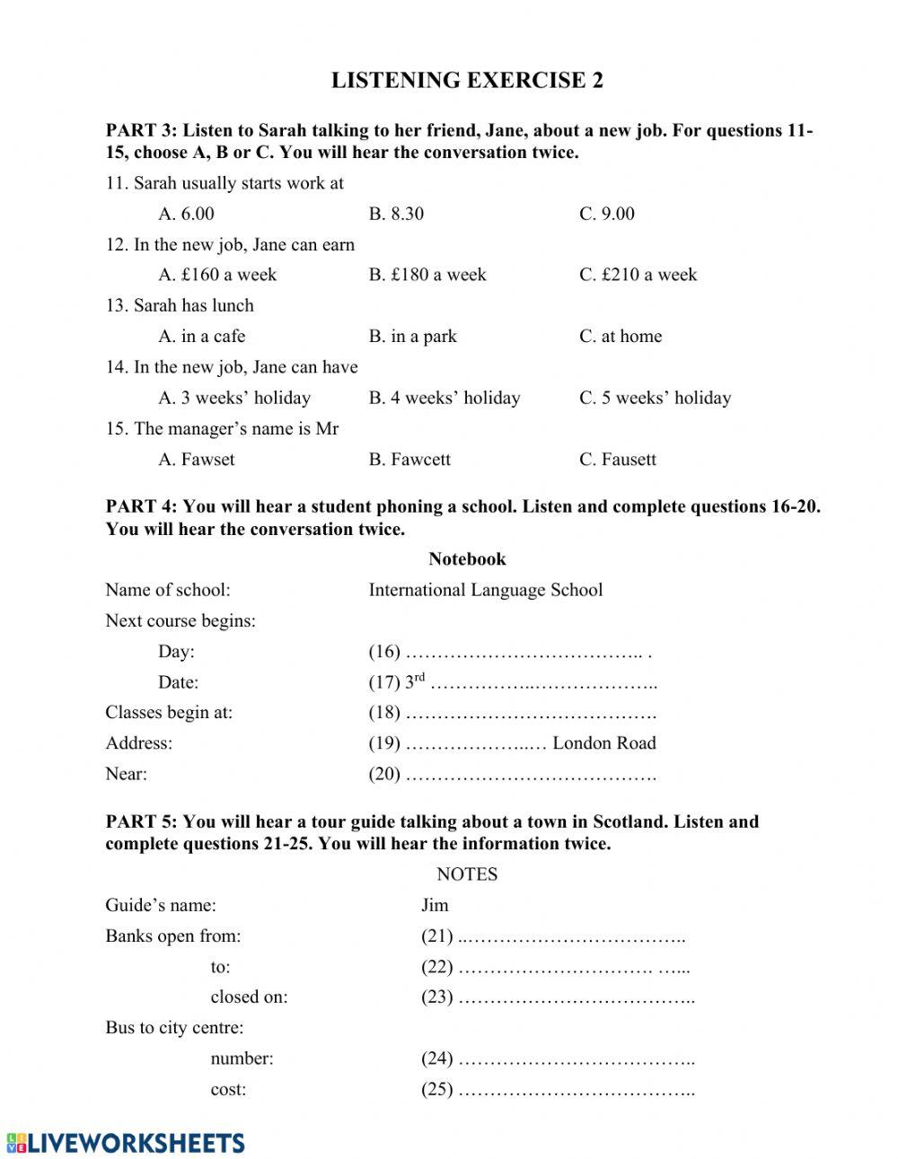 Listening practise worksheet | Live Worksheets
