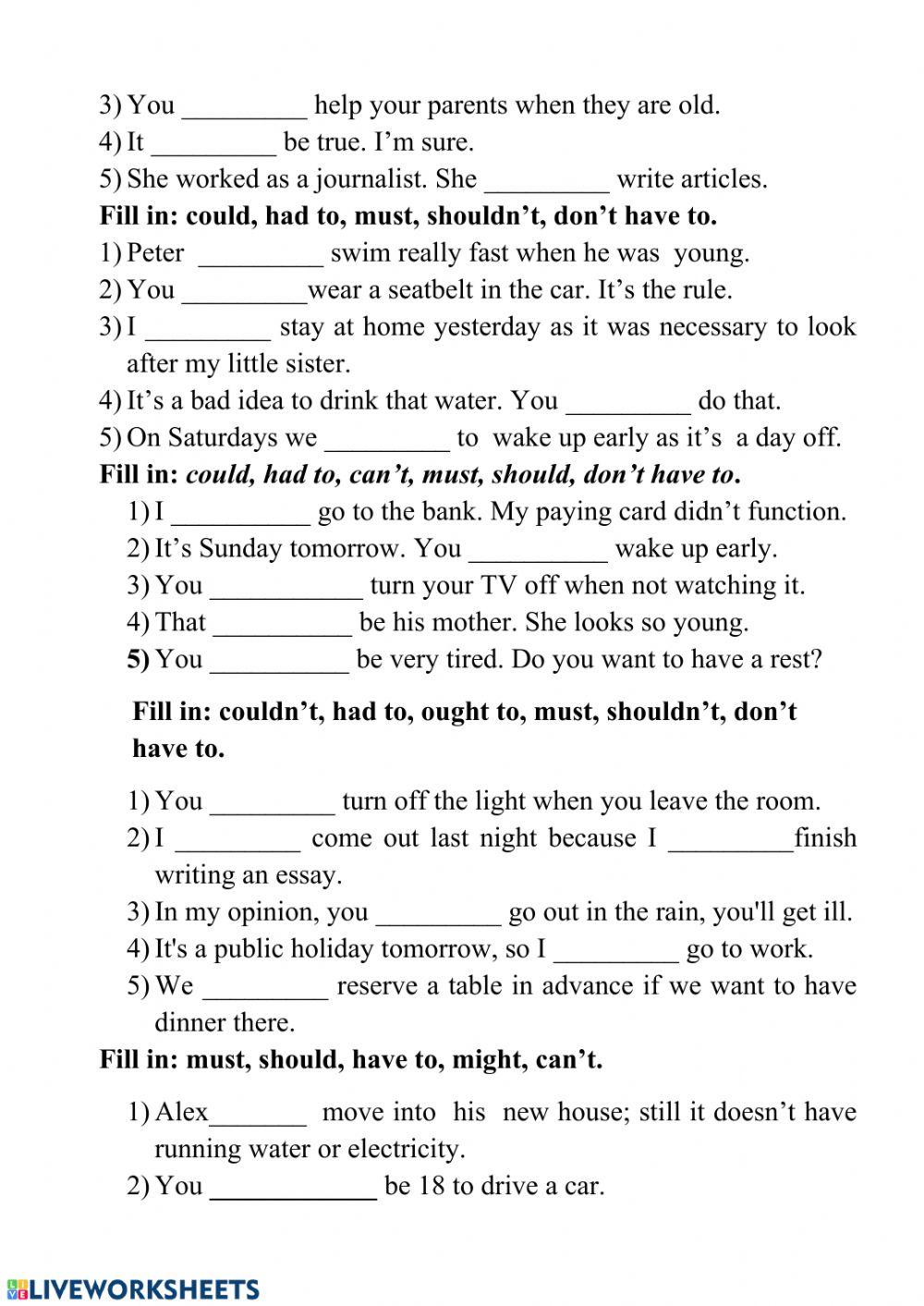 Grammar-modals worksheet | Live Worksheets