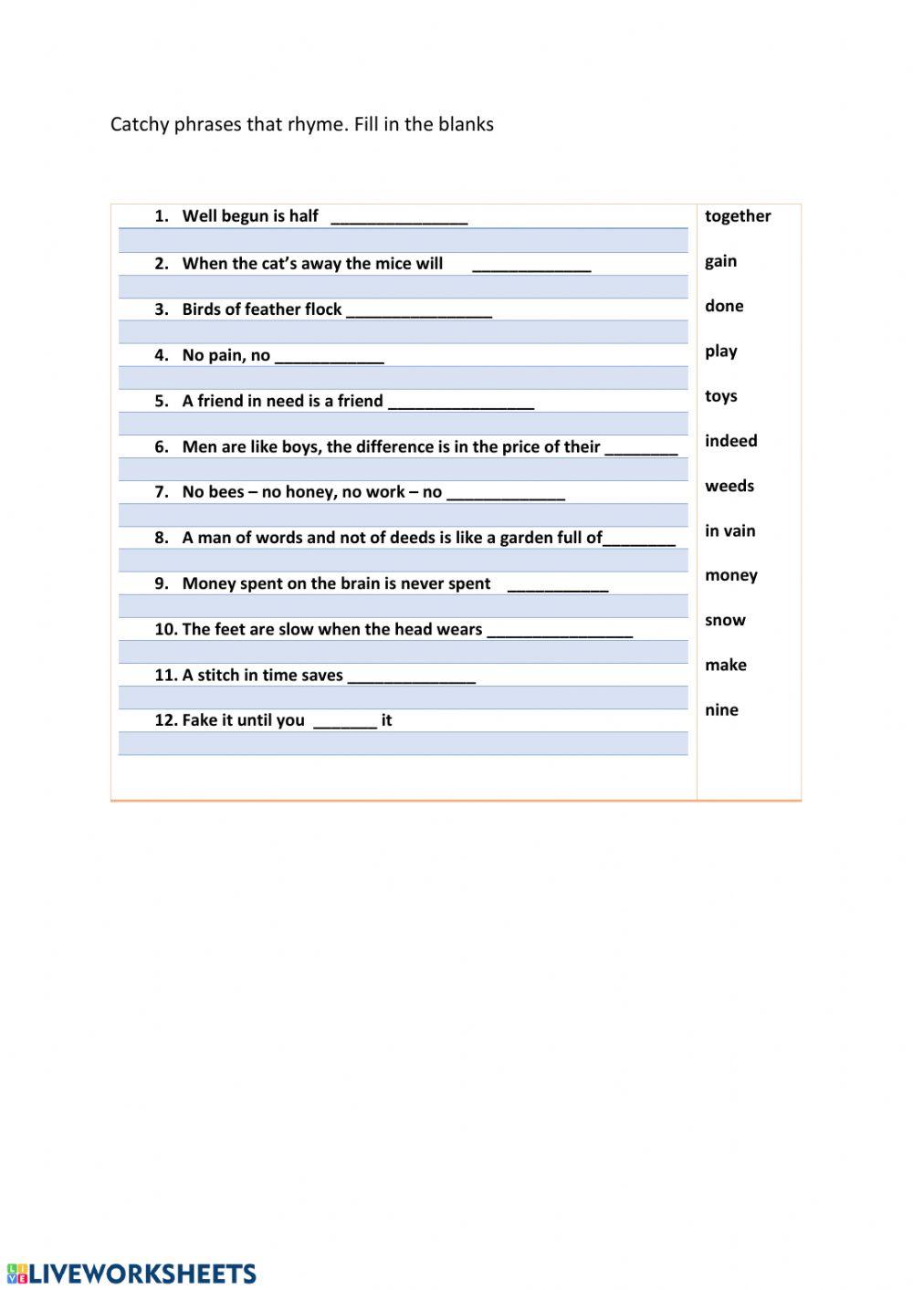 Catchy phrases | LiveWorksheets | 55430