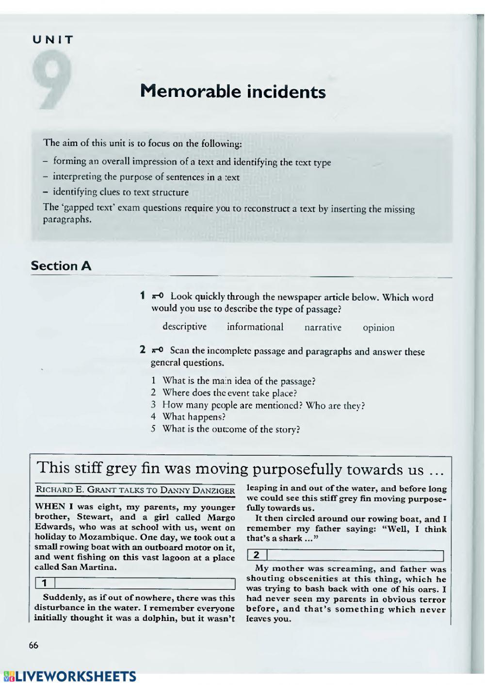 Advanced Reading Skills Gapped texts 2 and 3 online exercise for | Live ...