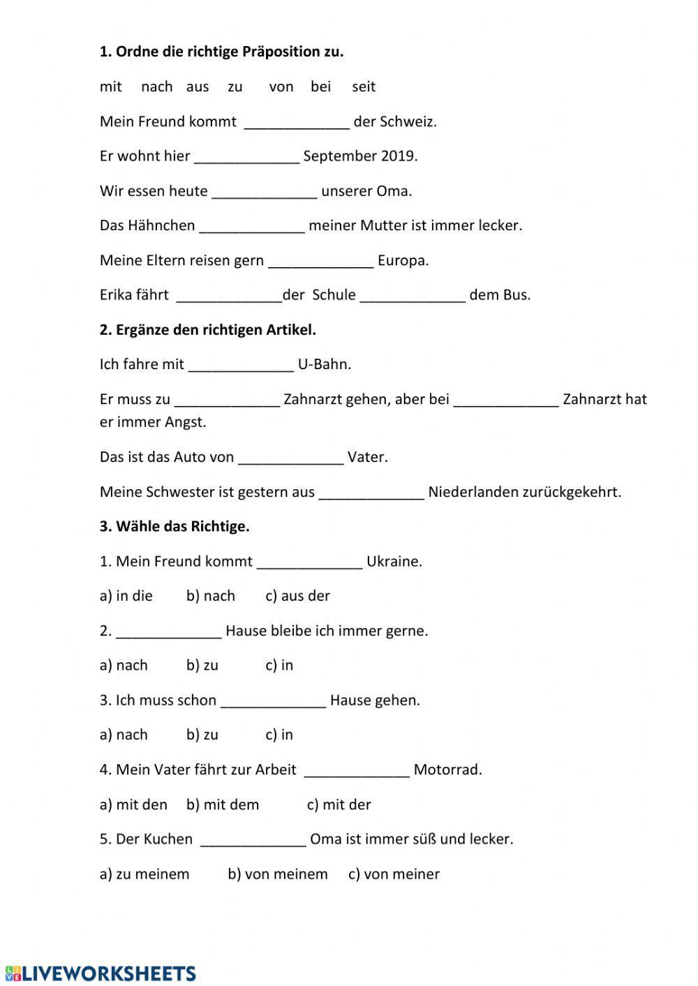 Präpositionen m… | Free Interactive Worksheets | 56781