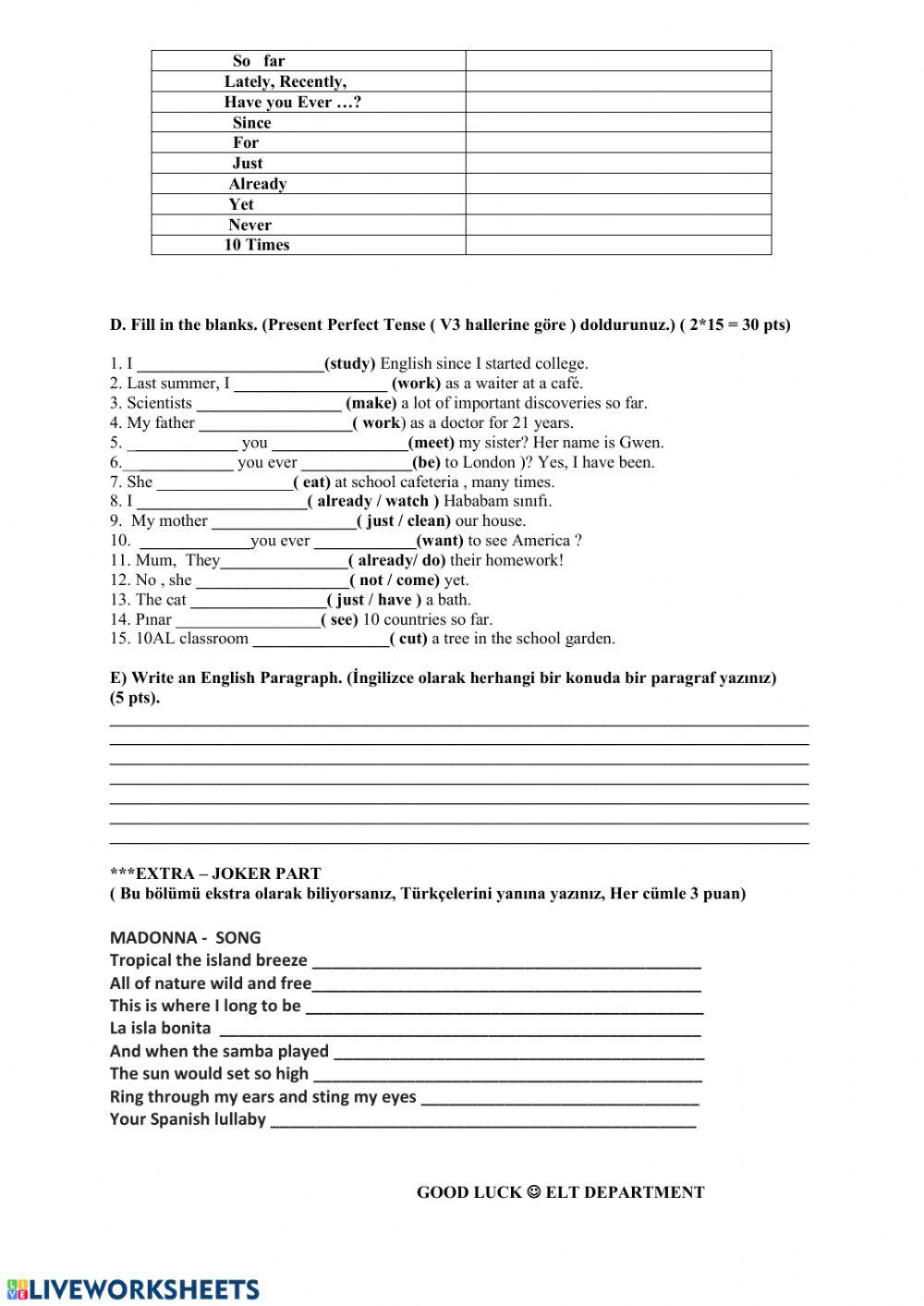 ENGLISH PRACTICE EXAM 10th GRADERS worksheet | Live Worksheets