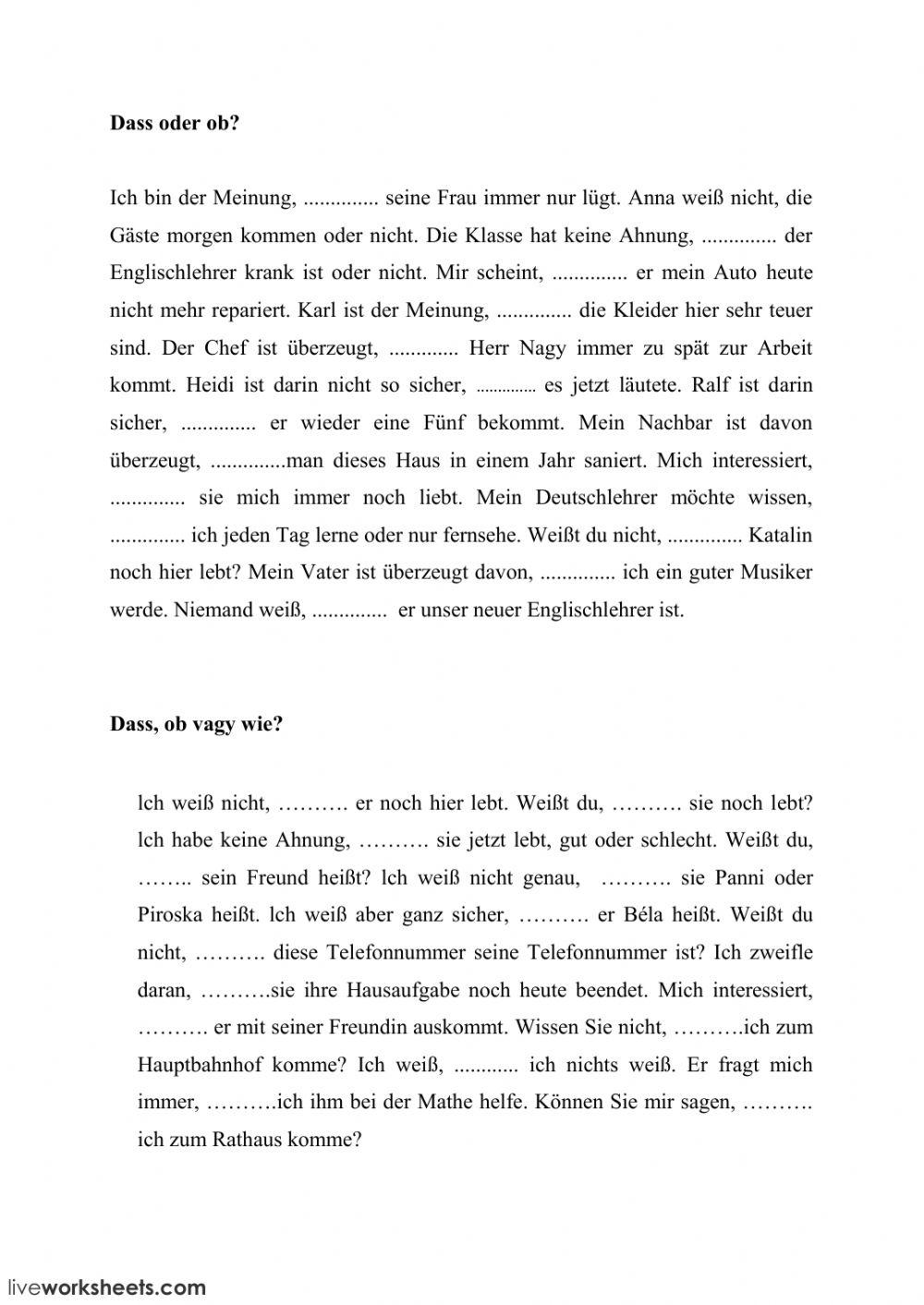 Dass - ob - wie online exercise for | Live Worksheets