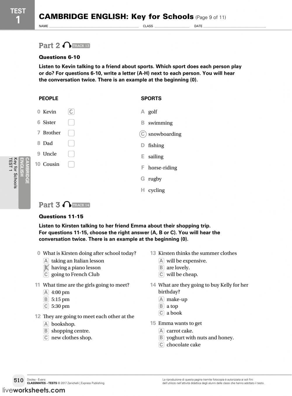 Ket Exam two LS | Free Interactive Worksheets | 5392217