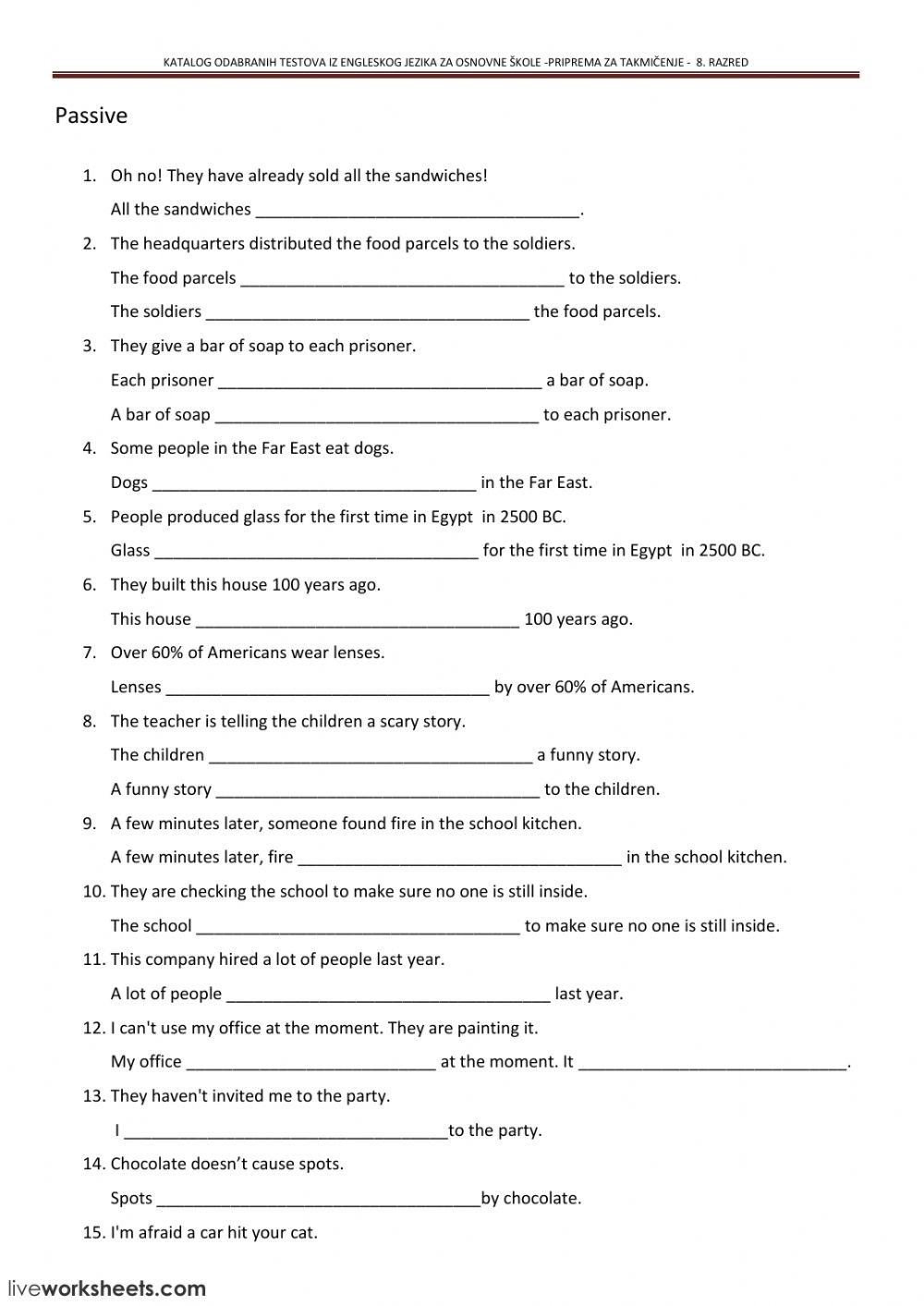 grammar-8th-grade-PASSIVE online exercise for Grade 8 | Live Worksheets