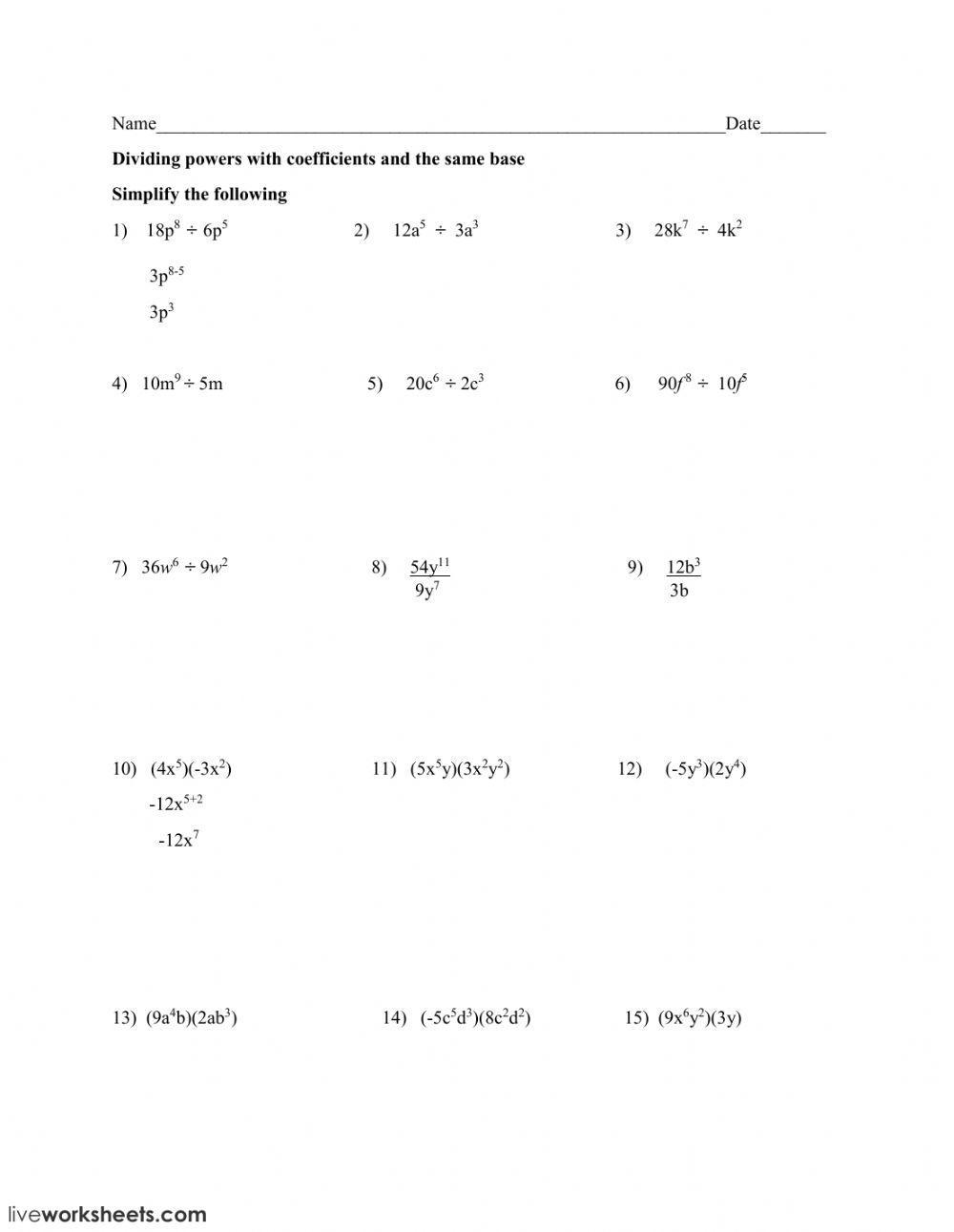 Multiply divide Monomials Worksheet Live Worksheets Multiply divide Monomials Worksheet Live Worksheets
