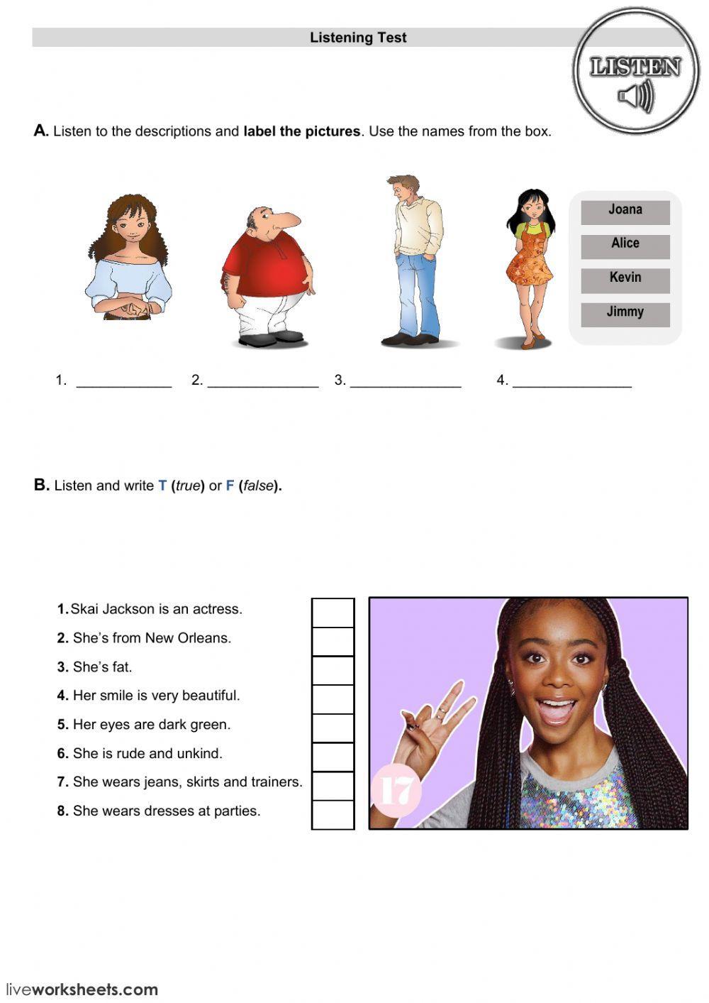 50330 | Listening test | Maria Afonso | LiveWorksheets 50330 | Listening test | Maria Afonso | LiveWorksheets
