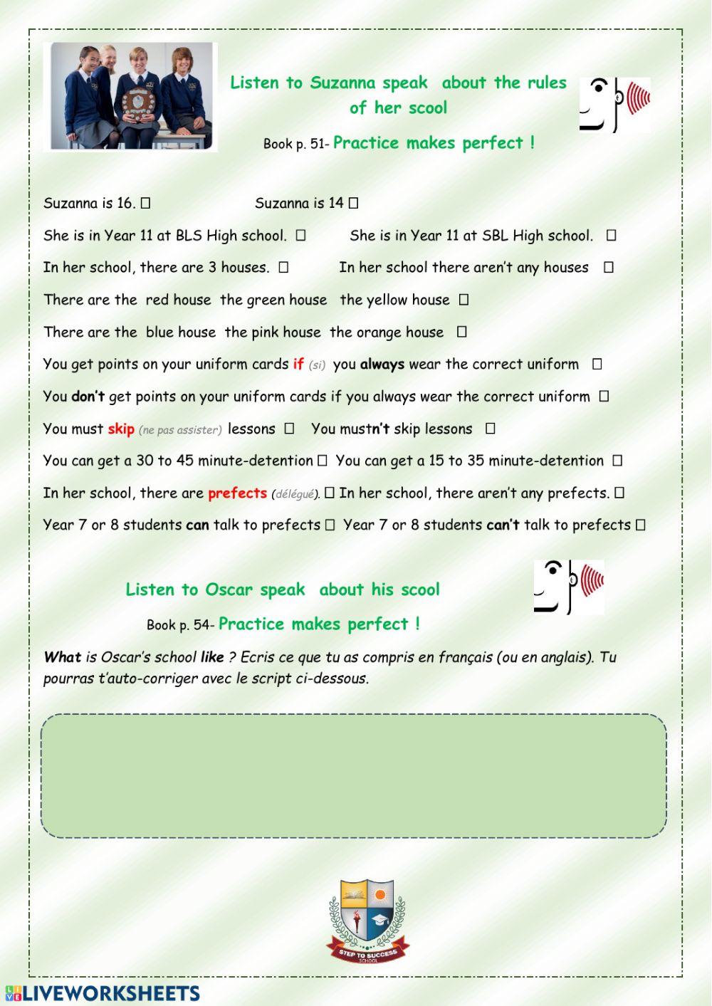 CO :School uniforms worksheet | Live Worksheets