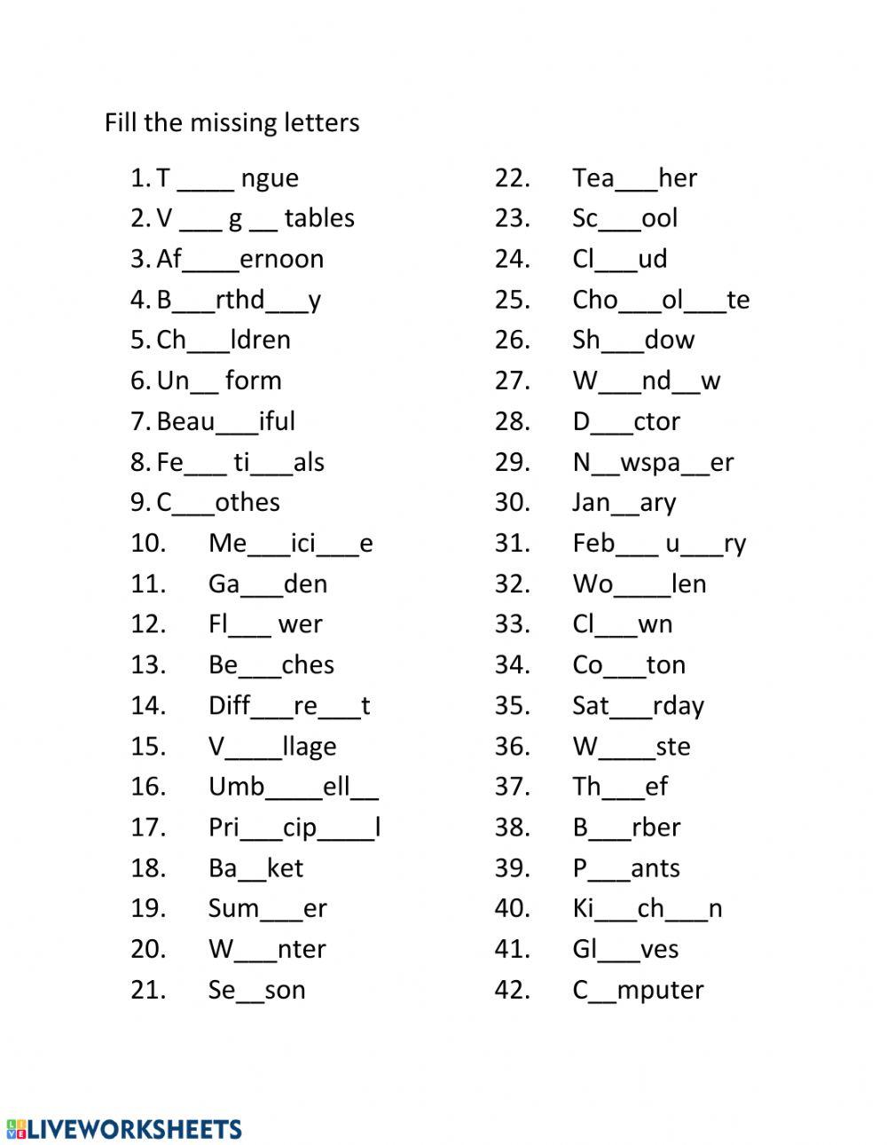 Missing Letters Interactive Worksheet Live Worksheets, 46% OFF Missing Letters Interactive Worksheet Live Worksheets, 46% OFF