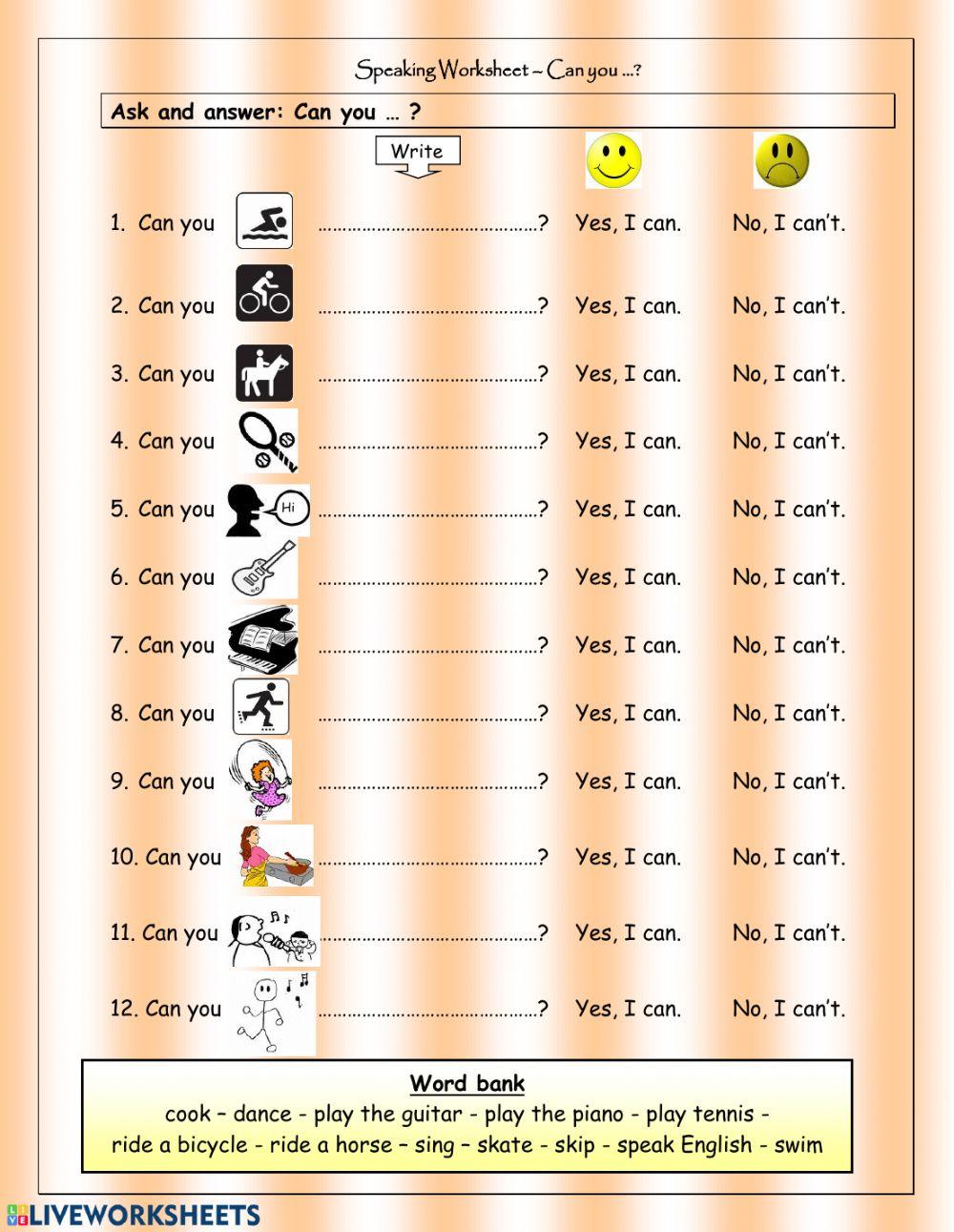Can-Can't Speaking exercise online exercise for | Live Worksheets