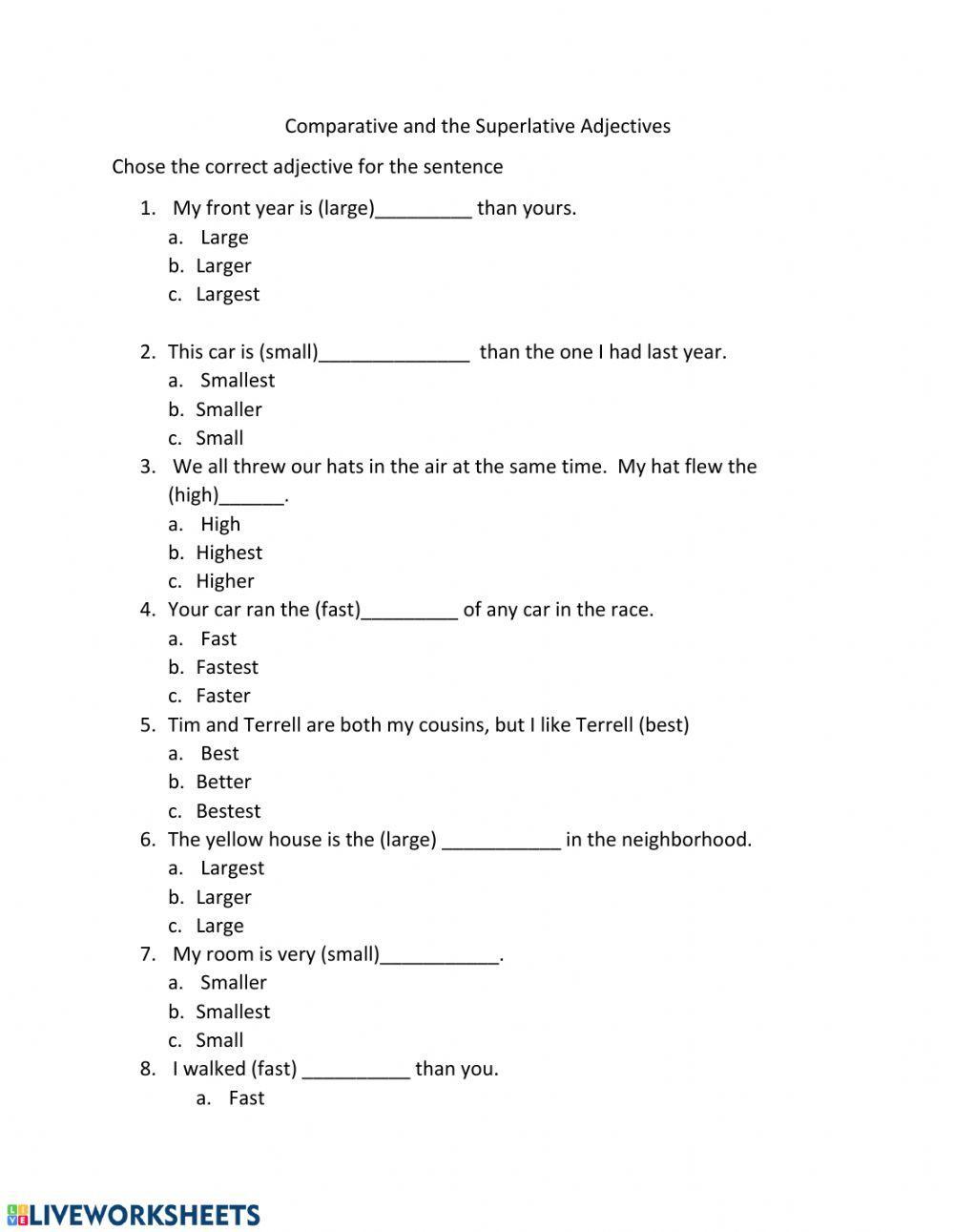 comparative adjectives exercises multiple choice