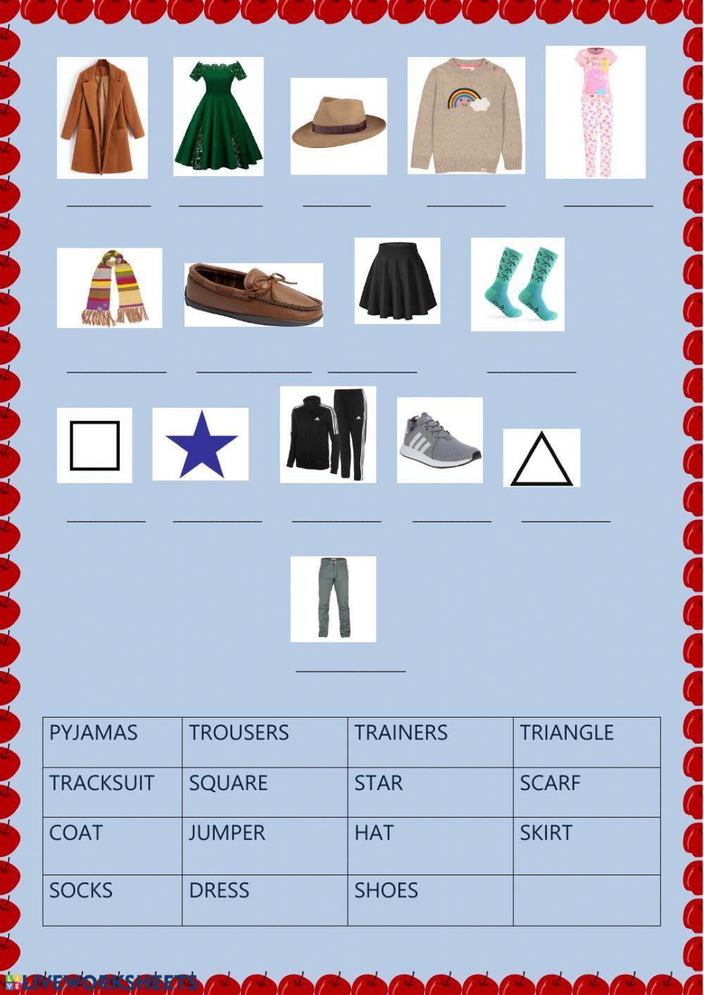Clothes online exercise for 1 primary | Live Worksheets