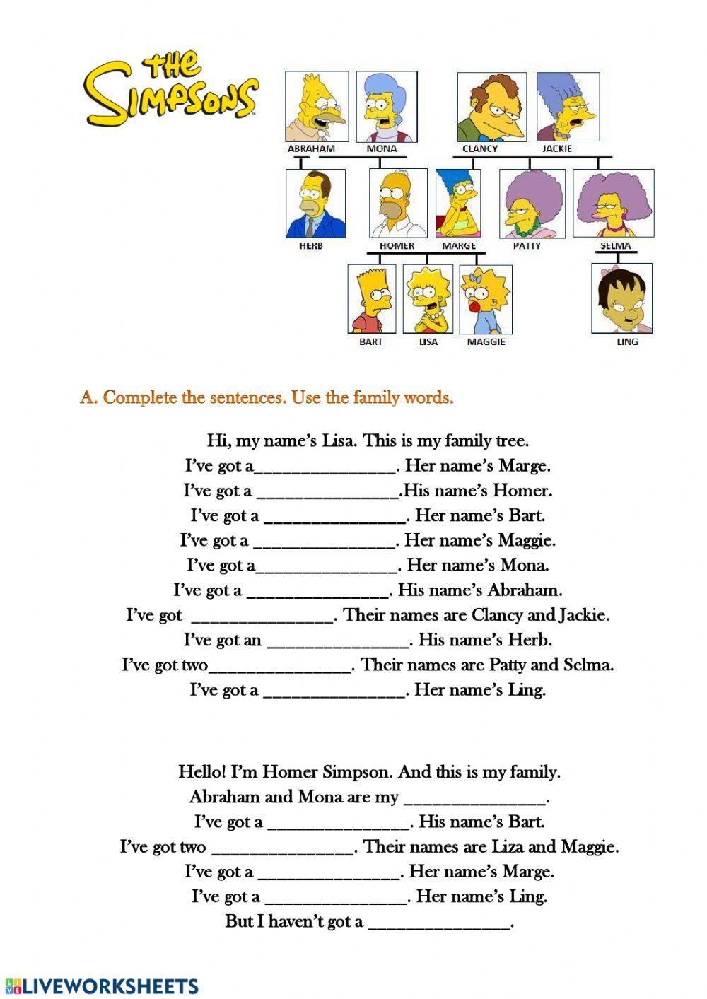 The Simpsons' f… | Free Interactive Worksheets | 51710