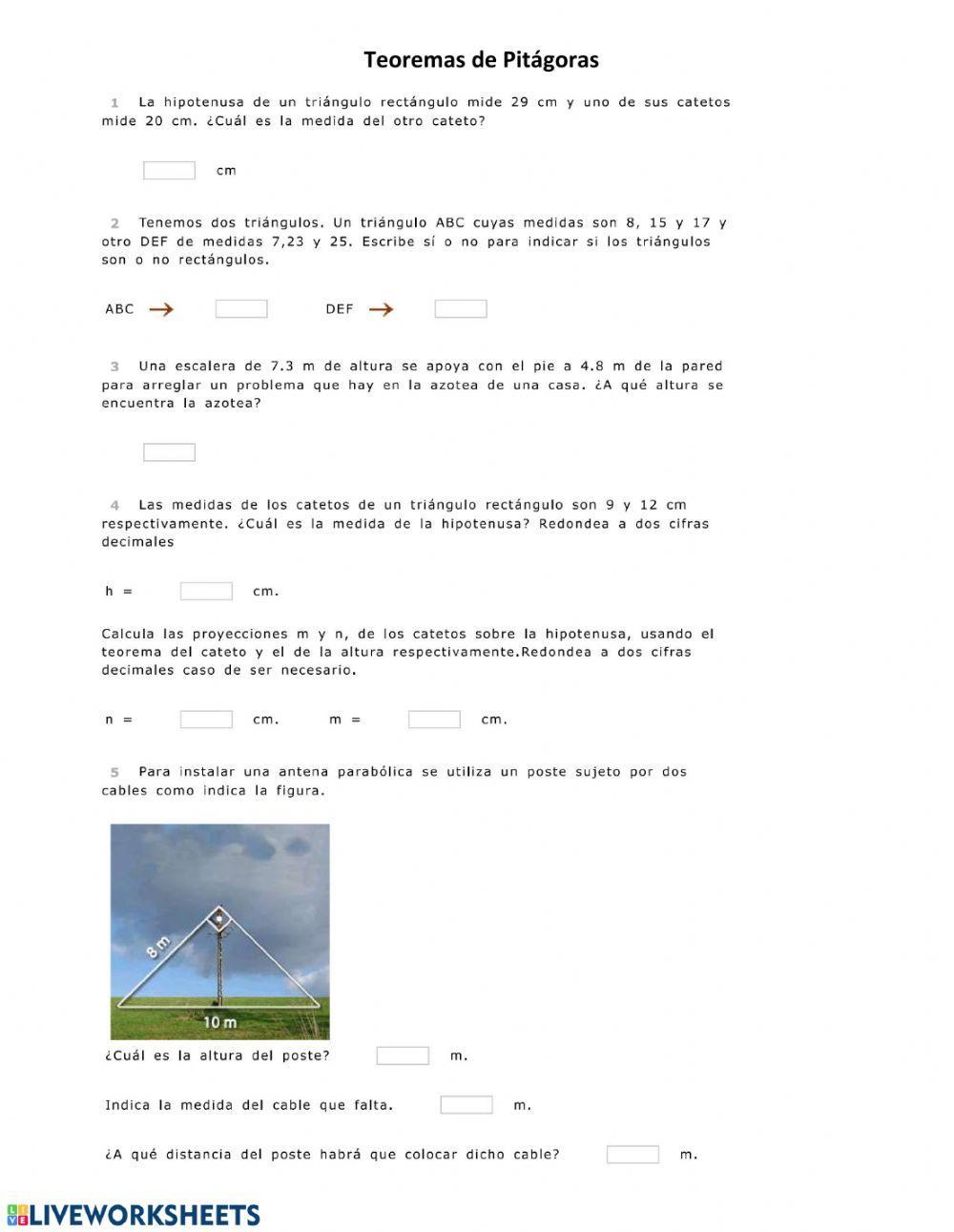 Teorema De Pitágoras Worksheet Live Worksheets