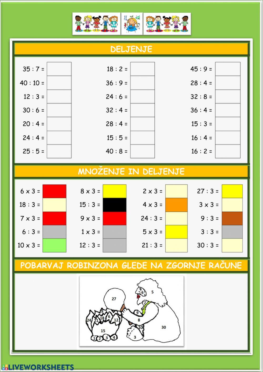 Deljenje in mno… | Free Interactive Worksheets | 51512