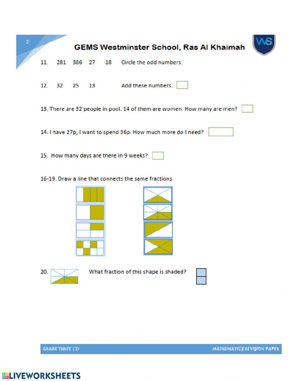 Maths Assessmen… | Free Interactive Worksheets | 51945