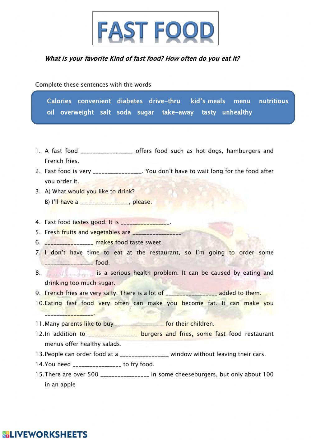 Fast food | Free Interactive Worksheets | 52224