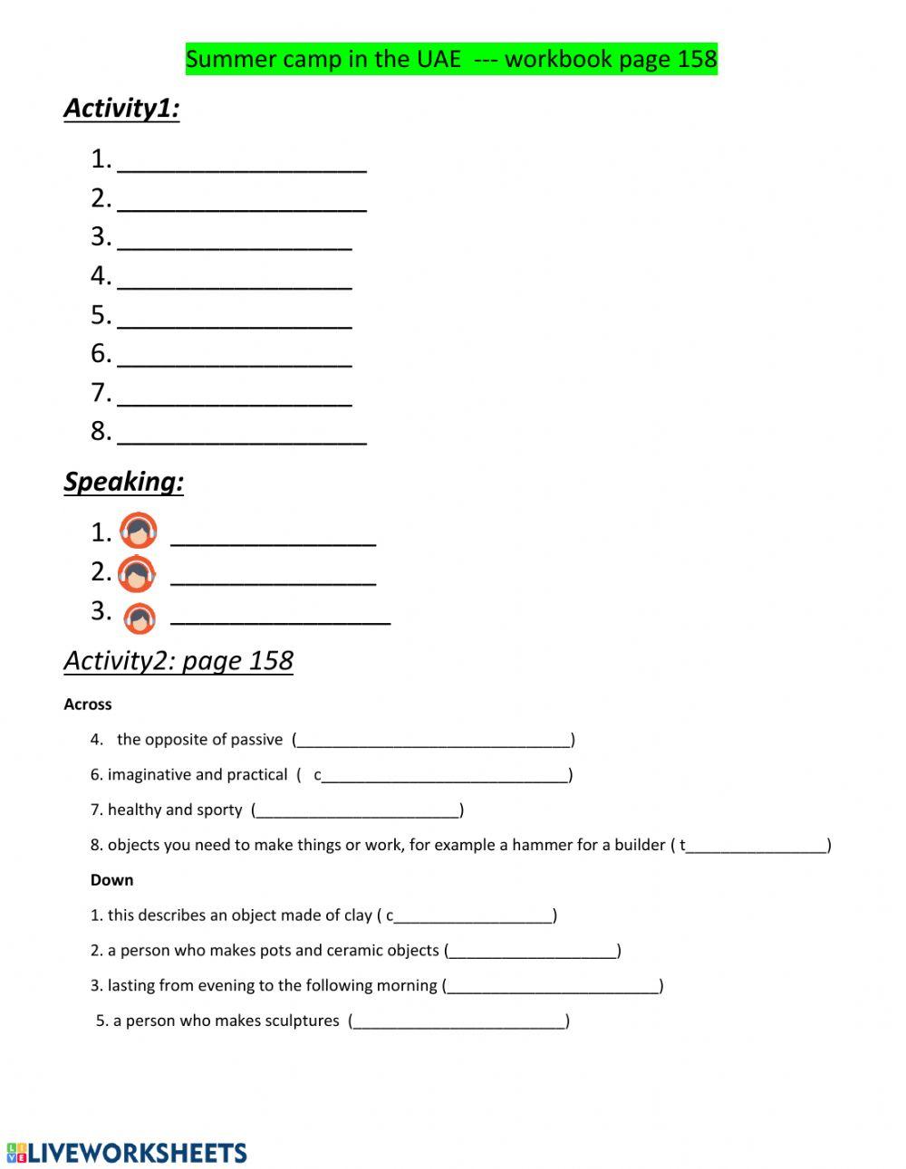 Summer camp worksheet | Live Worksheets