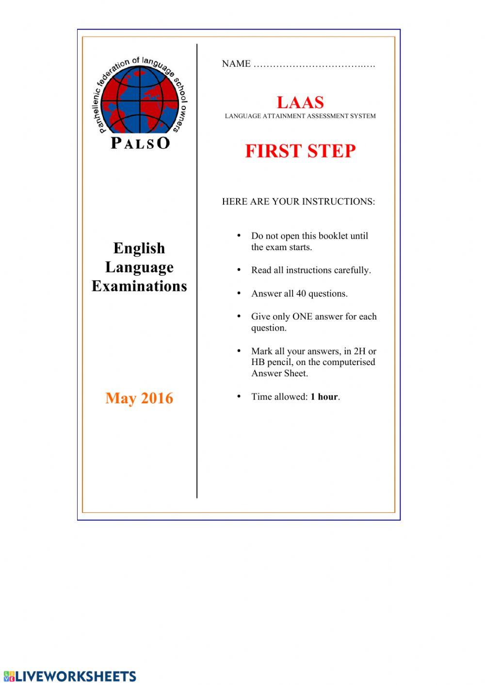 First Step 2016 | Free Interactive Worksheets | 2080131