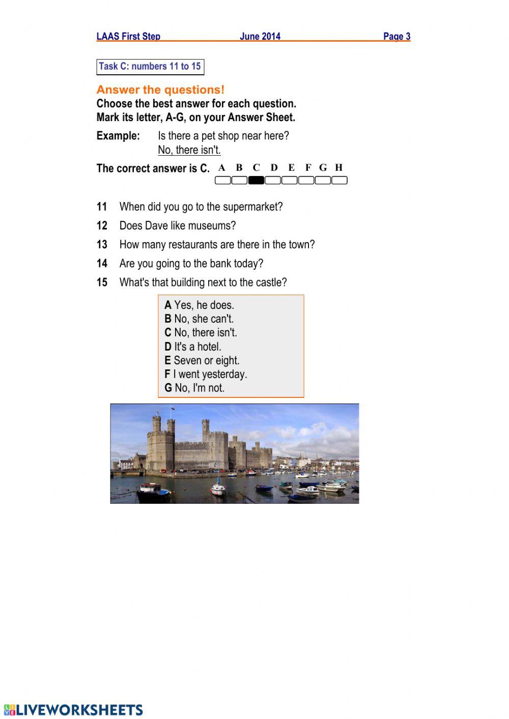 First Step 2014 worksheet | Live Worksheets