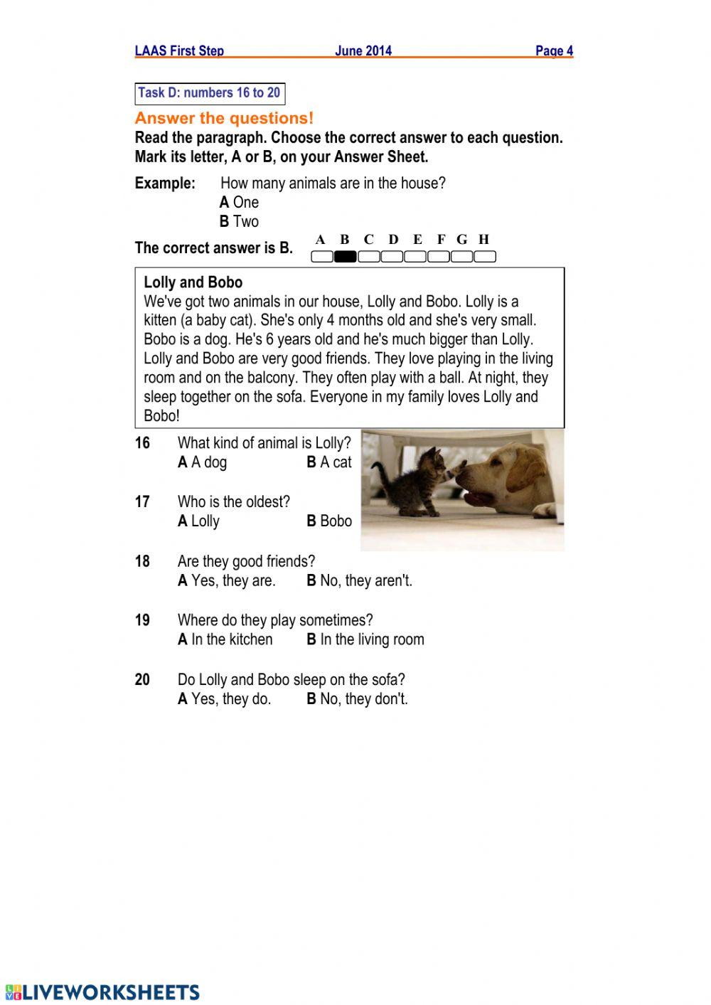 First Step 2014 worksheet | Live Worksheets