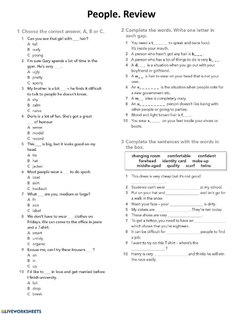 People. Review worksheet | Live Worksheets