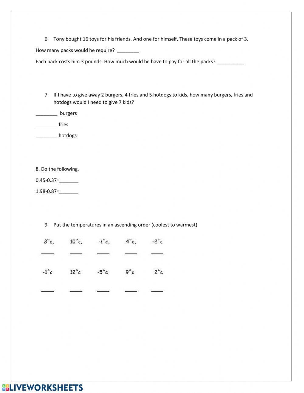 Maths Revision 2 worksheet | Live Worksheets