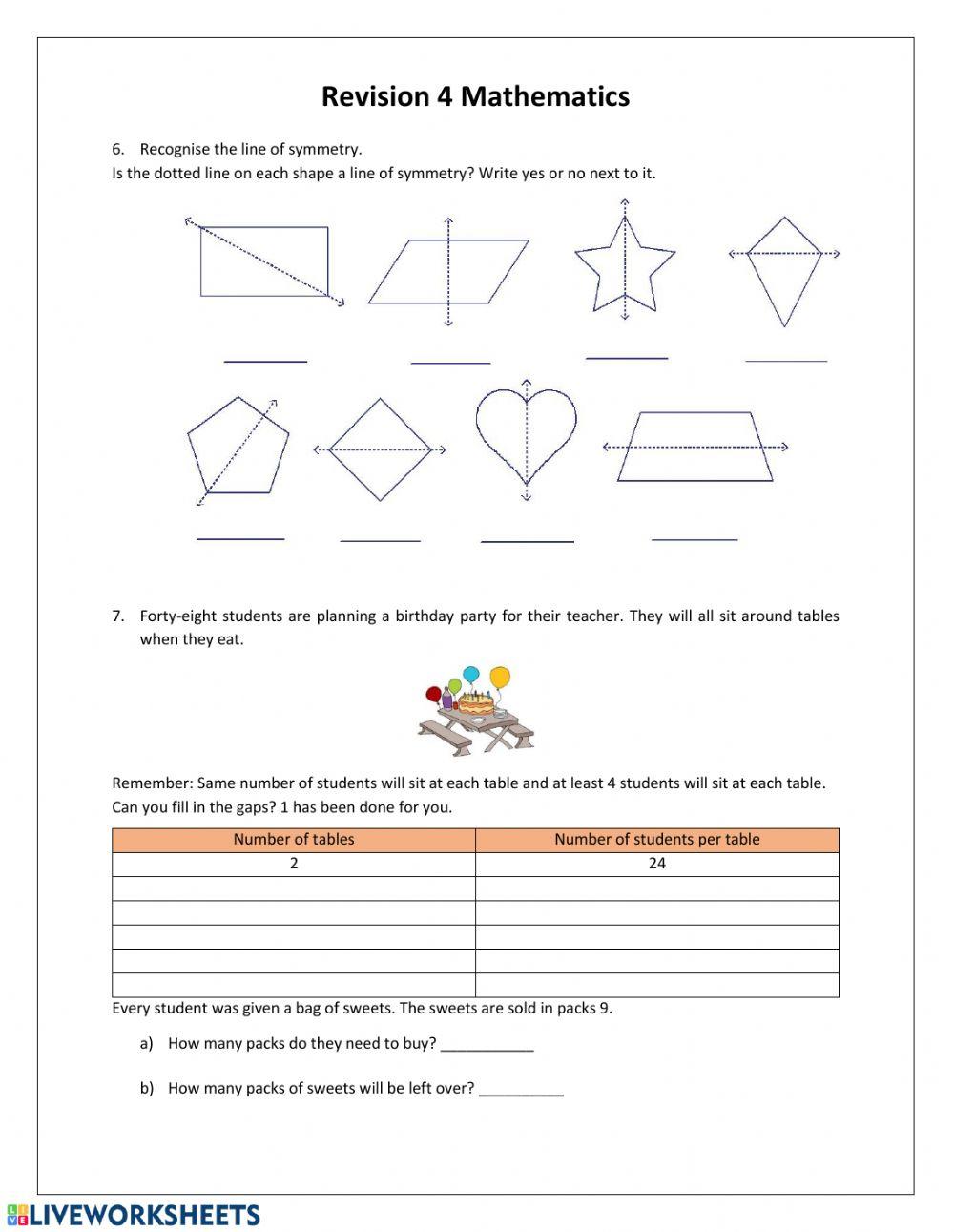 Math Revision 4 worksheet | Live Worksheets
