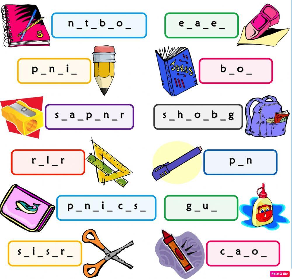 Classroom Objects Missing Letters online exercise for | Live Worksheets