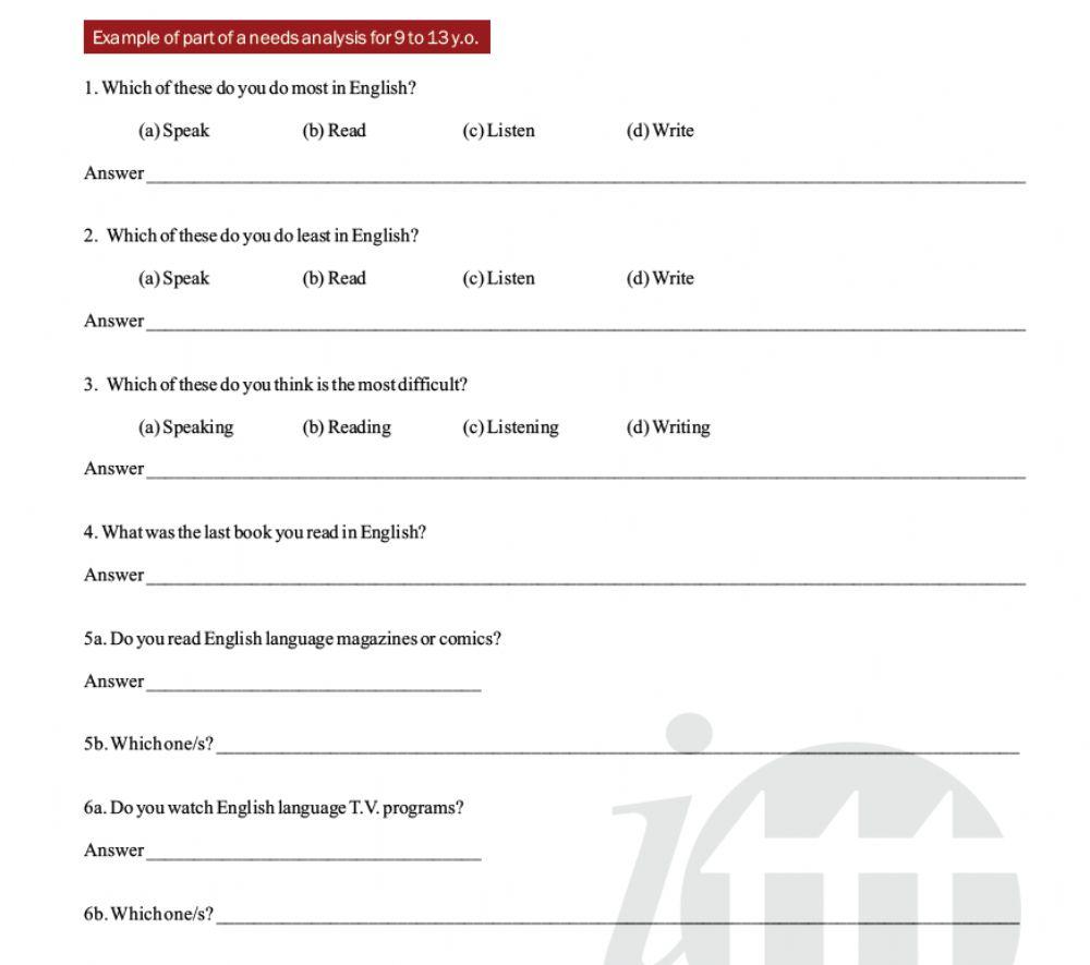 Needs analysis interactive worksheet | Live Worksheets